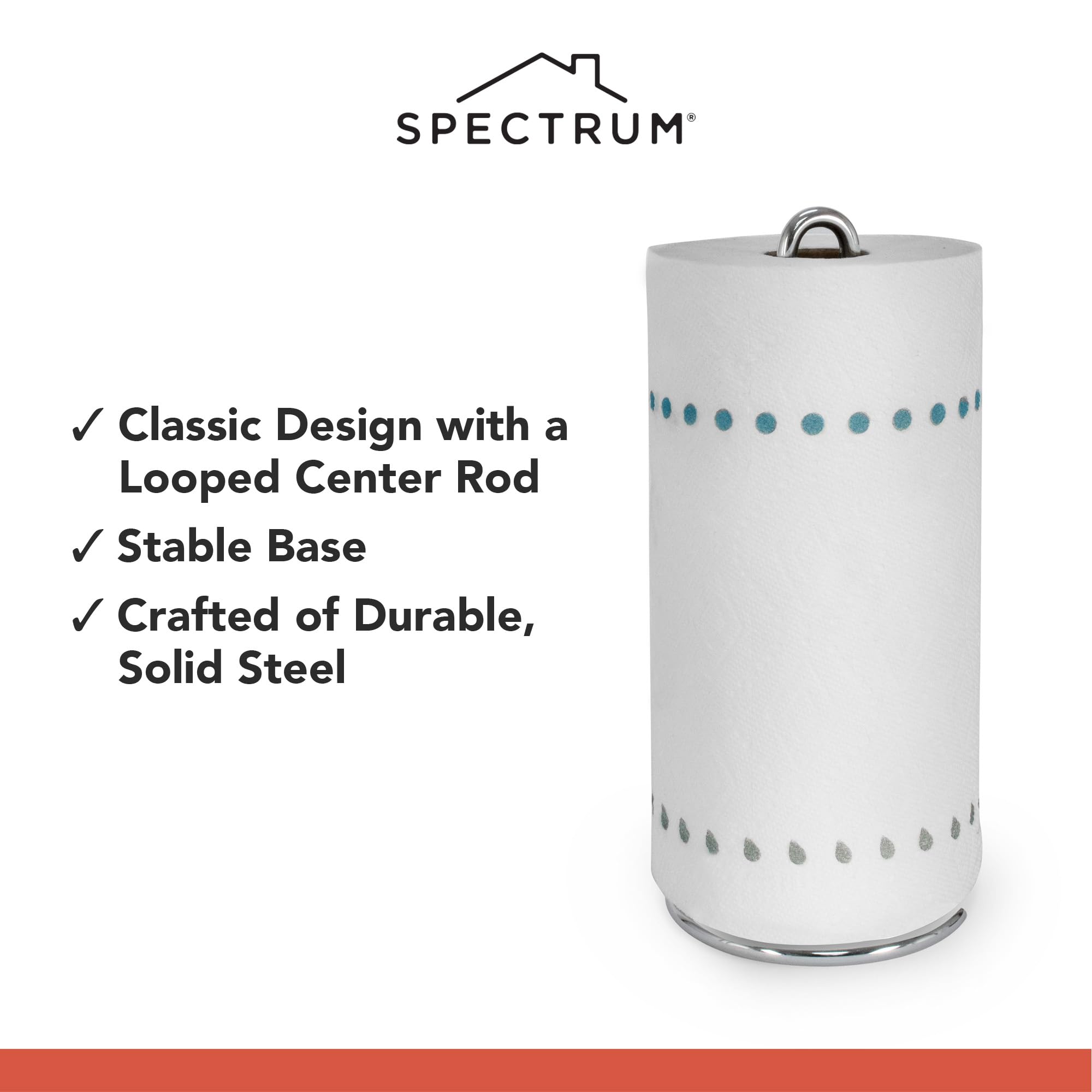Spectrum Diversified Euro Holder for Kitchen Countertops, Bars & Dining Tables Steel Paper Towel Stand, Fits Standard & Jumbo Rolls, 1 Count, Chrome