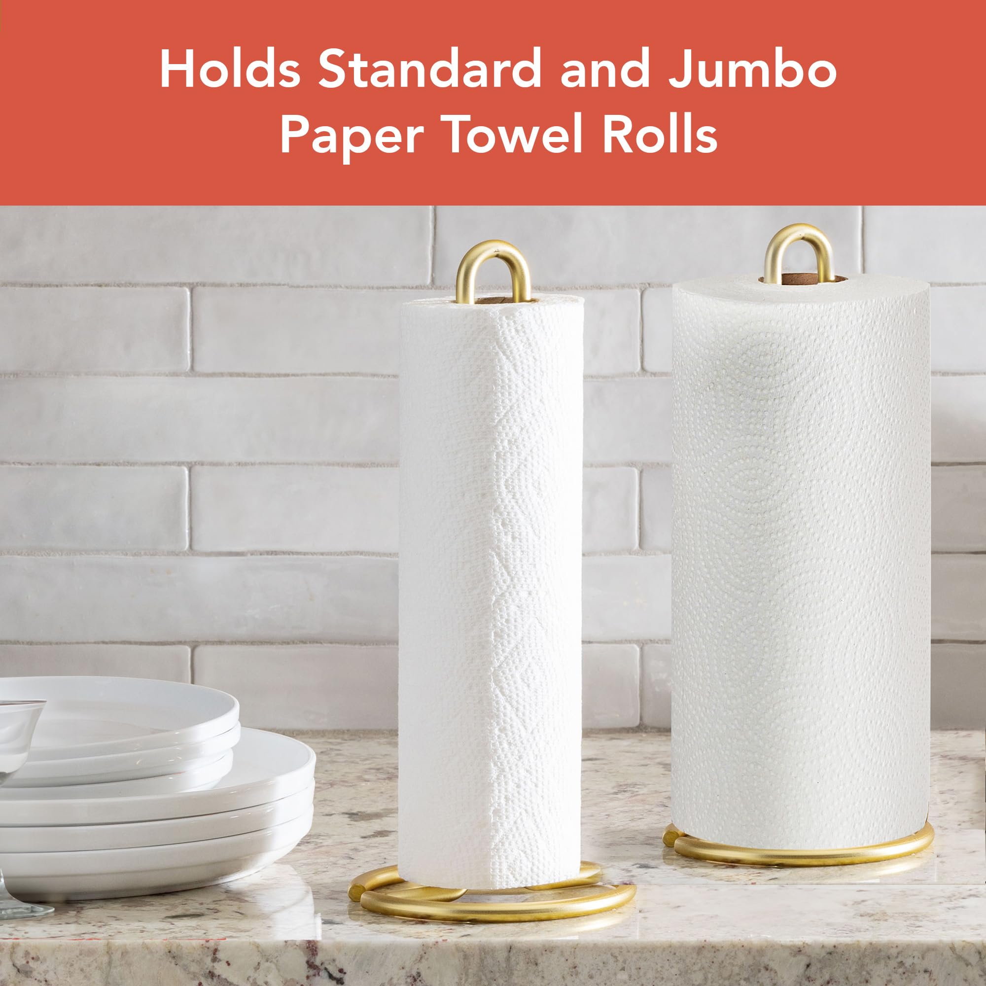 Spectrum Diversified Euro Holder for Kitchen Countertops, Bars & Dining Tables Steel Paper Towel Stand, Fits Standard & Jumbo Rolls, 1 Count, Chrome