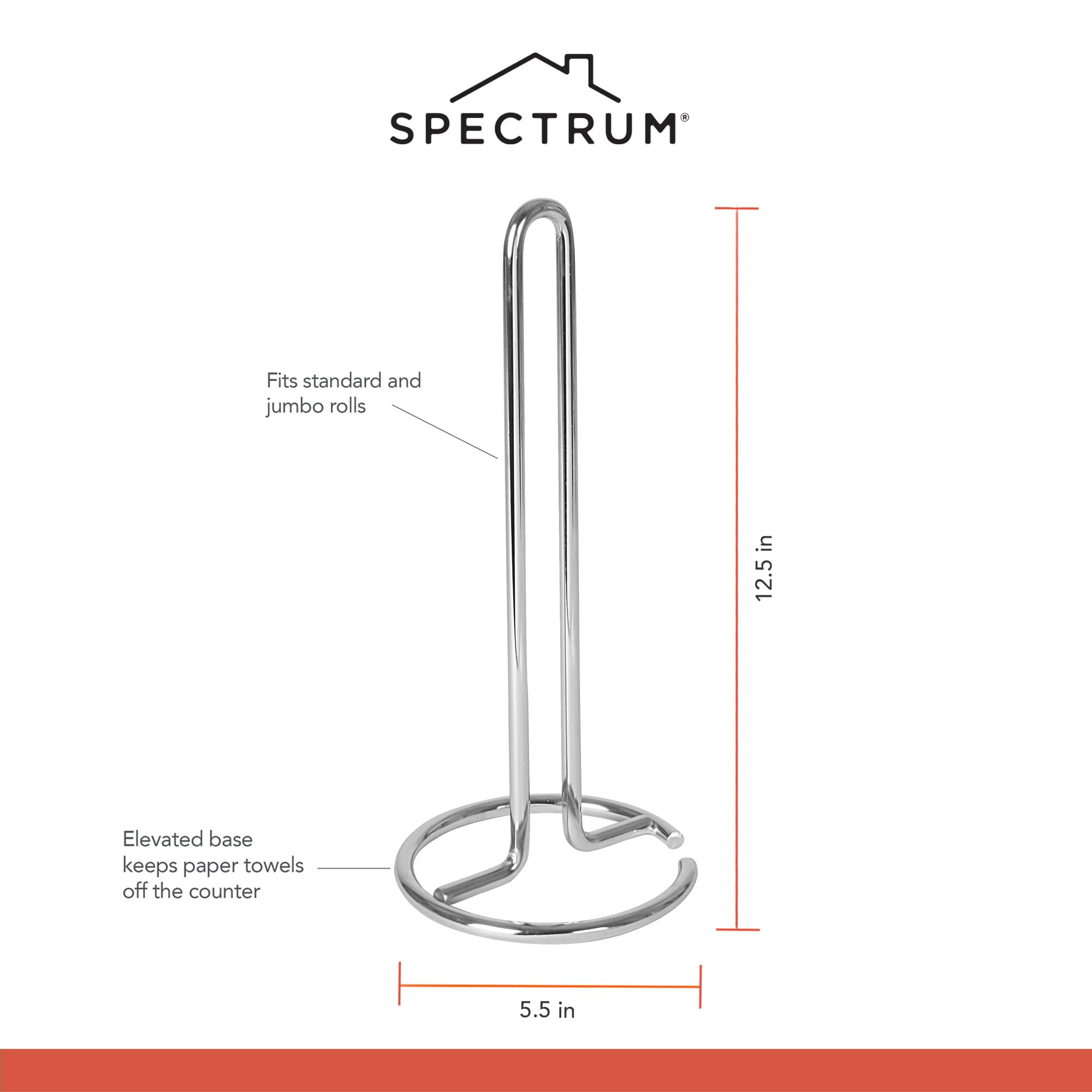 Spectrum Diversified Euro Holder for Kitchen Countertops, Bars & Dining Tables Steel Paper Towel Stand, Fits Standard & Jumbo Rolls, 1 Count, Chrome