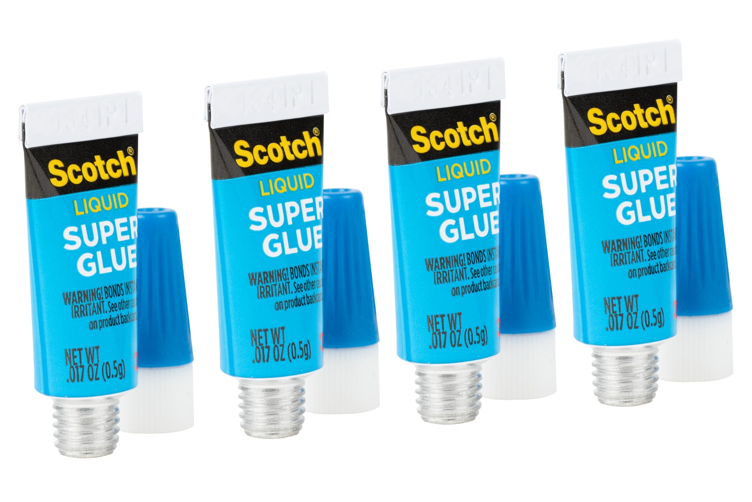 Scotch Super Glue Liquid, 4-Pack of Single-Use Tubes, .017 oz each, Fast Drying Liquid Formula (AD114)(packaging may vary)
