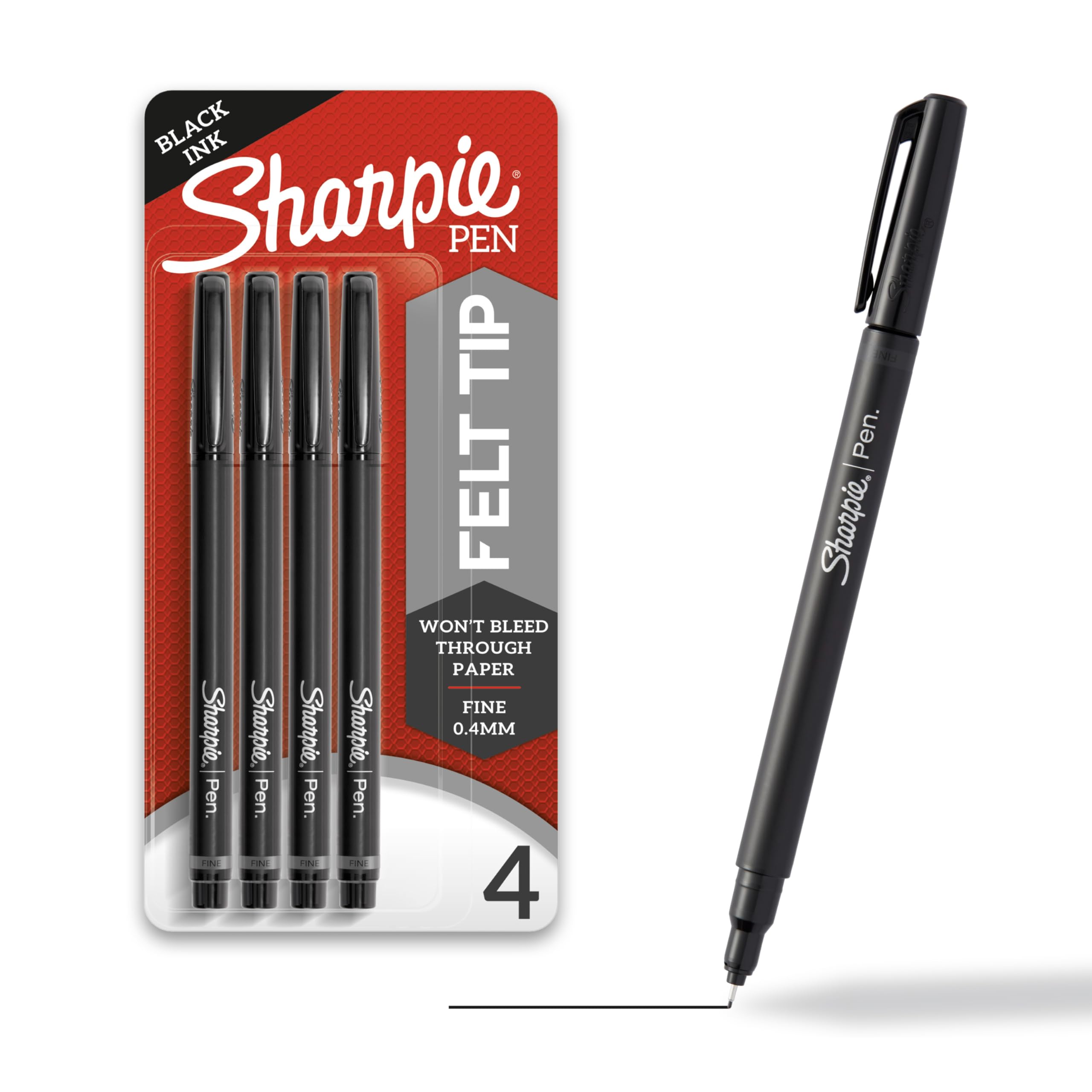 SHARPIE Felt Tip Pens, Fine Point (0.4mm), Black, 4 Count