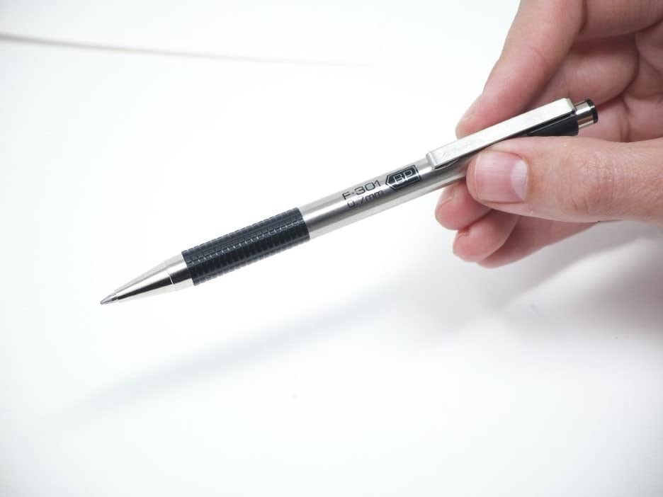 Zebra Pen F-301 Retractable Ballpoint Pen, Stainless Steel Barrel, Fine Point, 0.7mm, Black Ink, 12-Pack