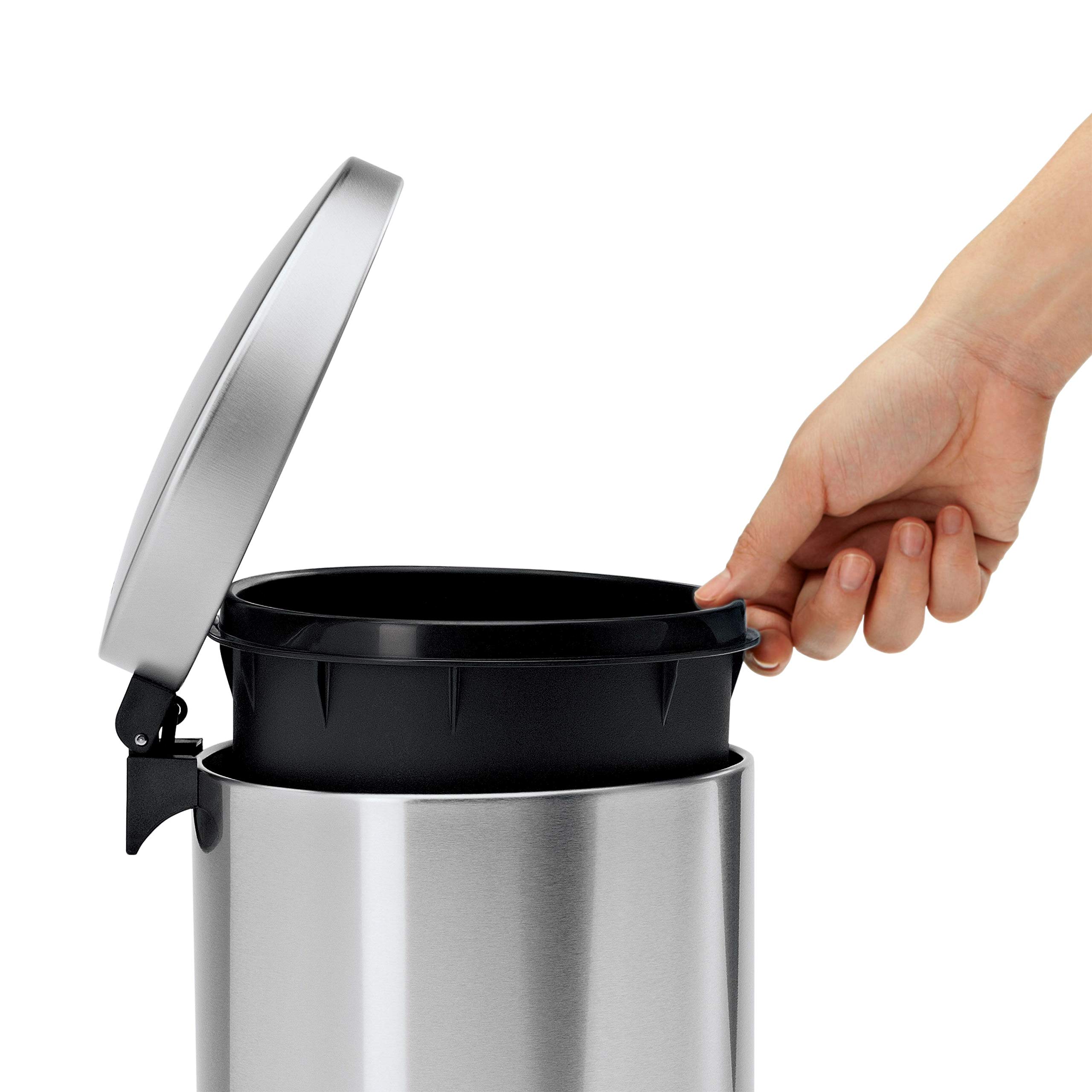 simplehuman 6 Liter / 1.6 Gallon Semi-Round Bathroom Step Trash Can, Brushed Stainless Steel