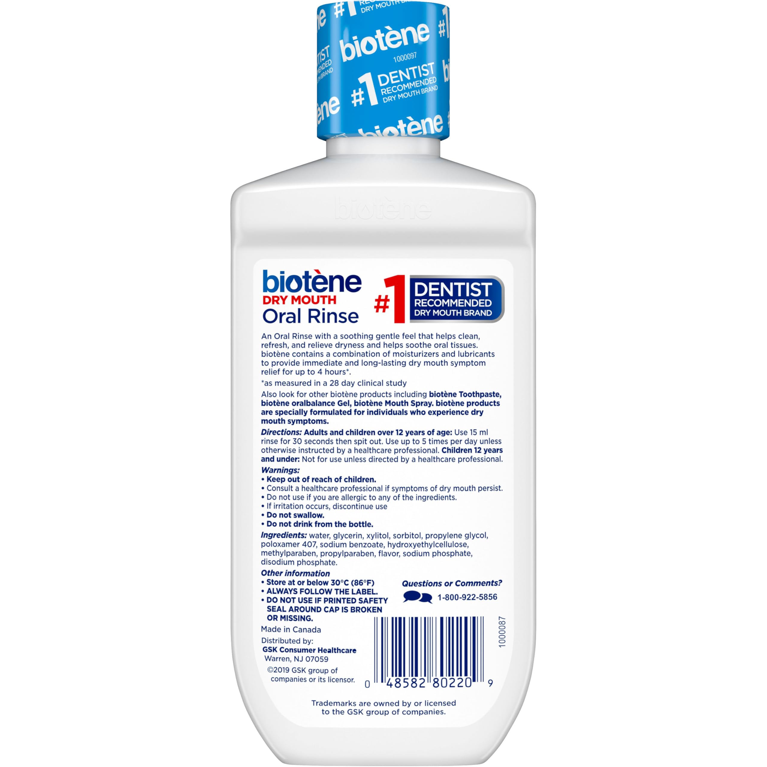 Biotene Fresh Mint Moisturizing Oral Rinse Mouthwash, Alcohol-Free, for Dry Mouth, 8 ounce