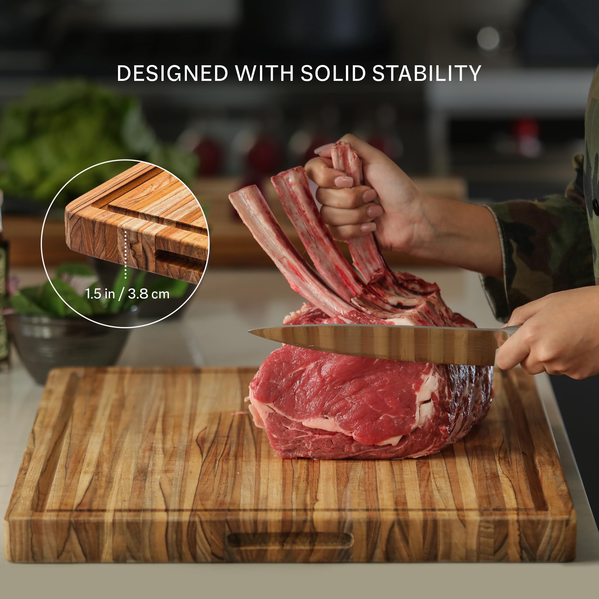 TeakHaus Edge Grain Cutting/Serving Board w/Hand Grip + Juice Canal (Rectangle) | 16" x 12" x 1.5"