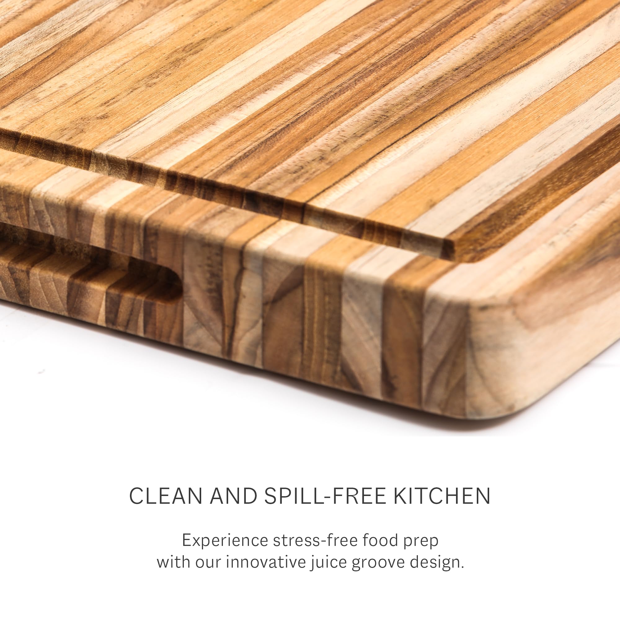 TeakHaus Edge Grain Cutting/Serving Board w/Hand Grip + Juice Canal (Rectangle) | 16" x 12" x 1.5"