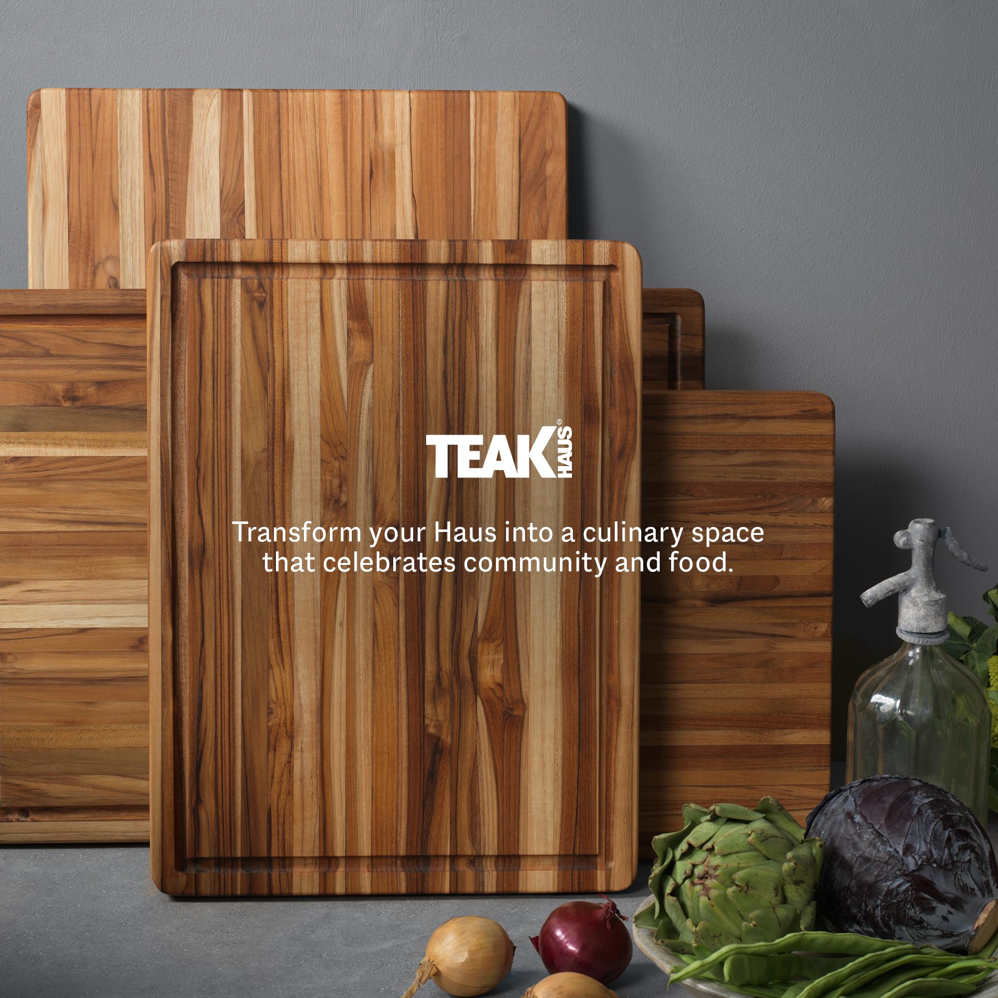 TeakHaus Edge Grain Cutting/Serving Board w/Hand Grip + Juice Canal (Rectangle) | 16" x 12" x 1.5"