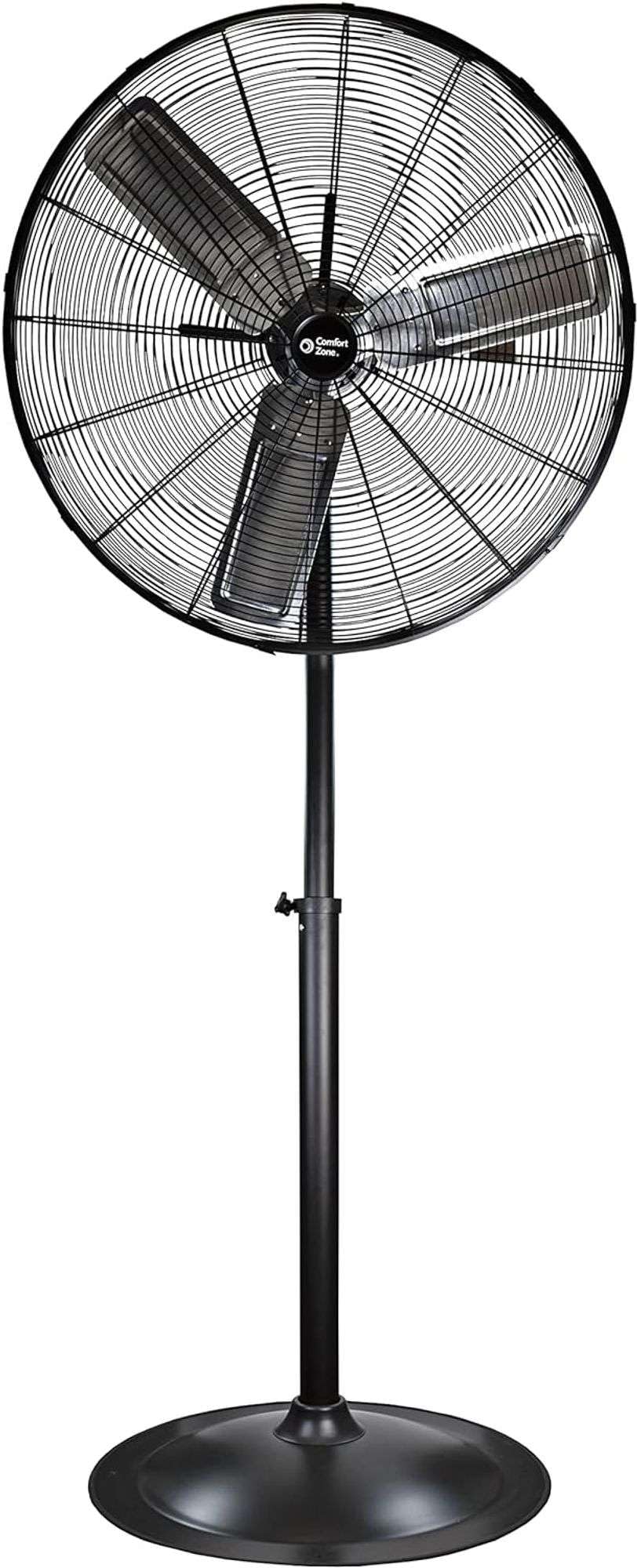 Comfort Zone CZHVP30 30” High-Velocity 3-Speed Industrial Pedestal Fan with Aluminum Blades and Adjustable Height, Black