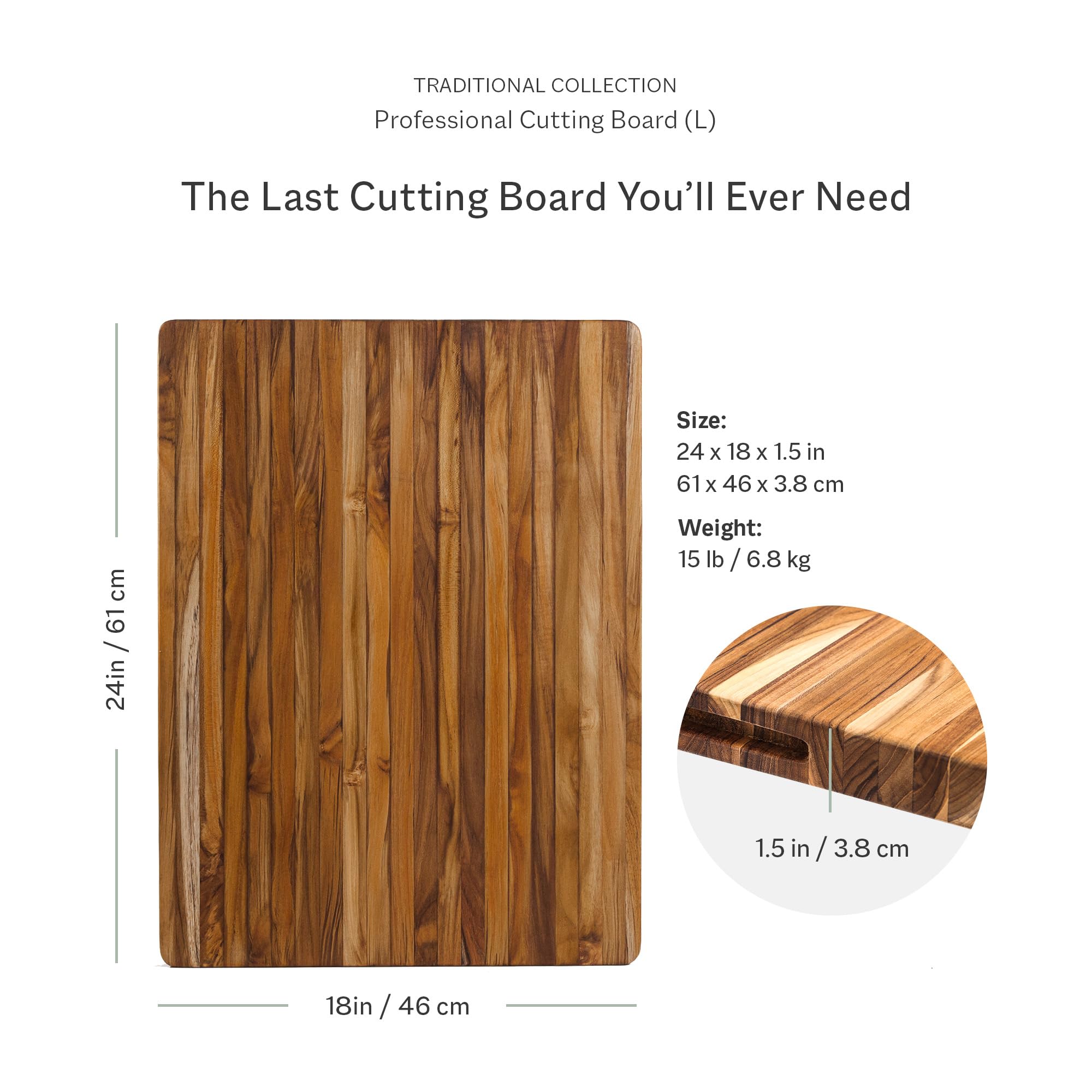 TeakHaus Edge Grain Carving Board w/Hand Grip (Rectangle) | 24" x 18" x 1.5"