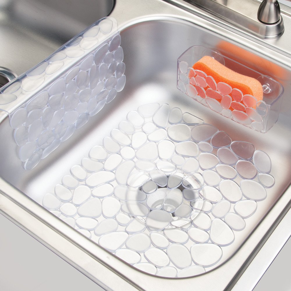 iDesign Pebblz Kitchen Sink Suction Holder for Sponges, Scrubbers, Soap - Clear
