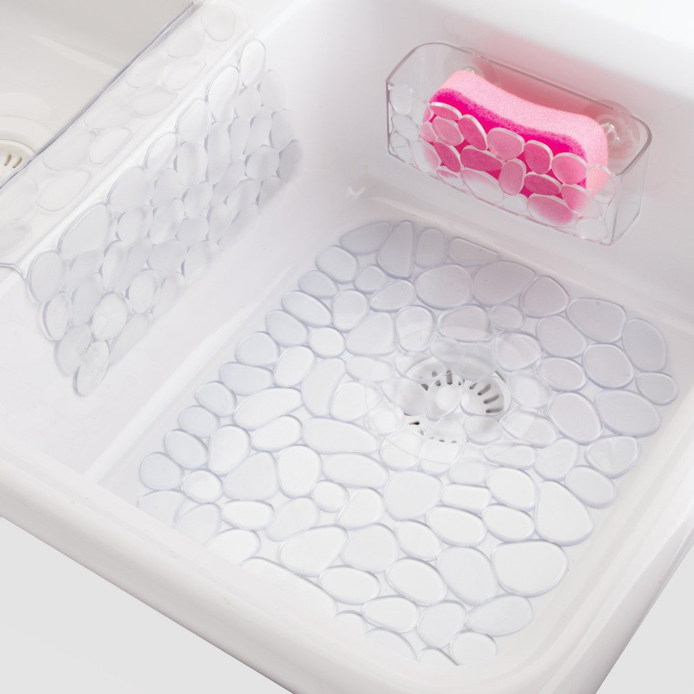 iDesign Pebblz Kitchen Sink Suction Holder for Sponges, Scrubbers, Soap - Clear
