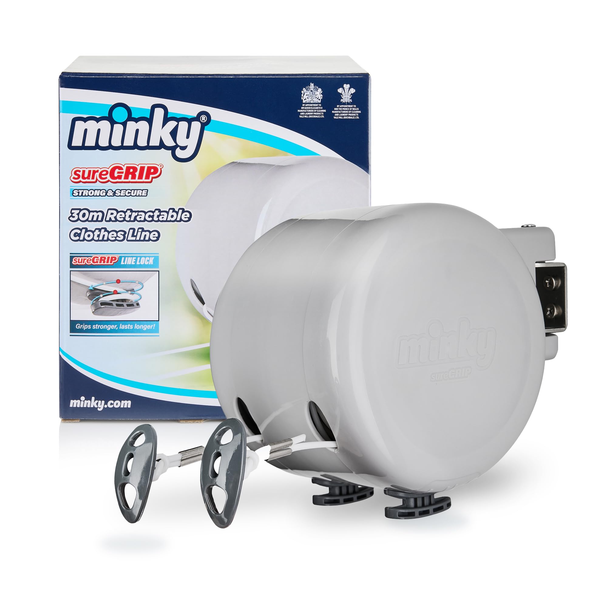 Minky Homecare Outdoor Retractable Dual Clothesline Heavy Duty PVC Coated Energy and Space Saving Removable Laundry Drying Line, 2 x 49 Feet, Gray
