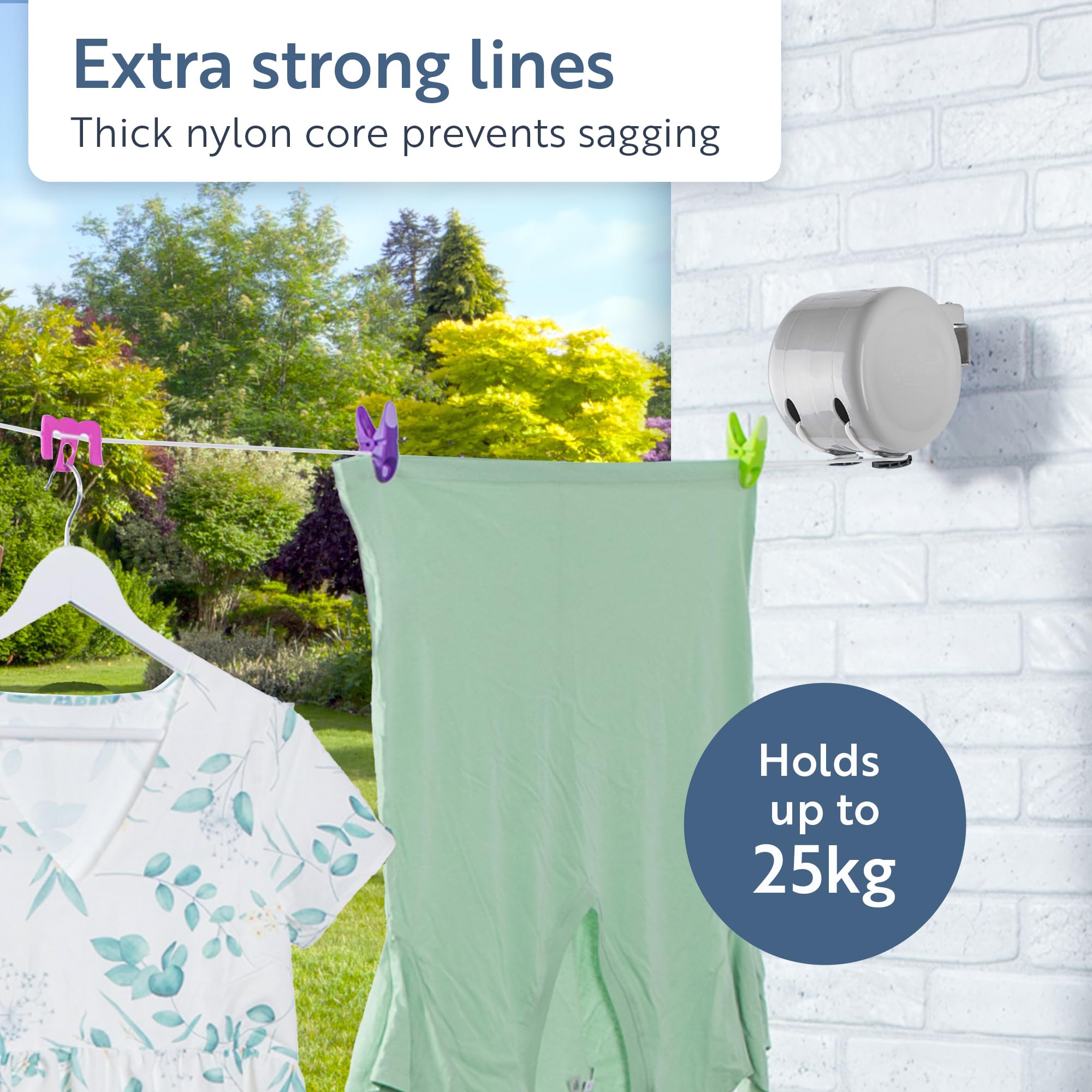 Minky Homecare Outdoor Retractable Dual Clothesline Heavy Duty PVC Coated Energy and Space Saving Removable Laundry Drying Line, 2 x 49 Feet, Gray