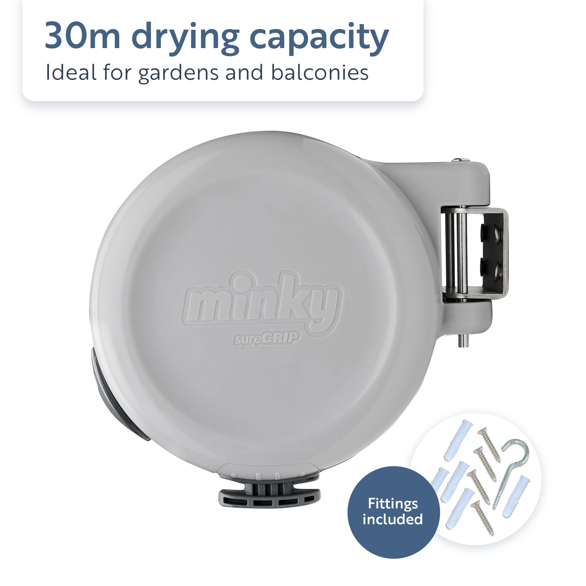 Minky Homecare Outdoor Retractable Dual Clothesline Heavy Duty PVC Coated Energy and Space Saving Removable Laundry Drying Line, 2 x 49 Feet, Gray