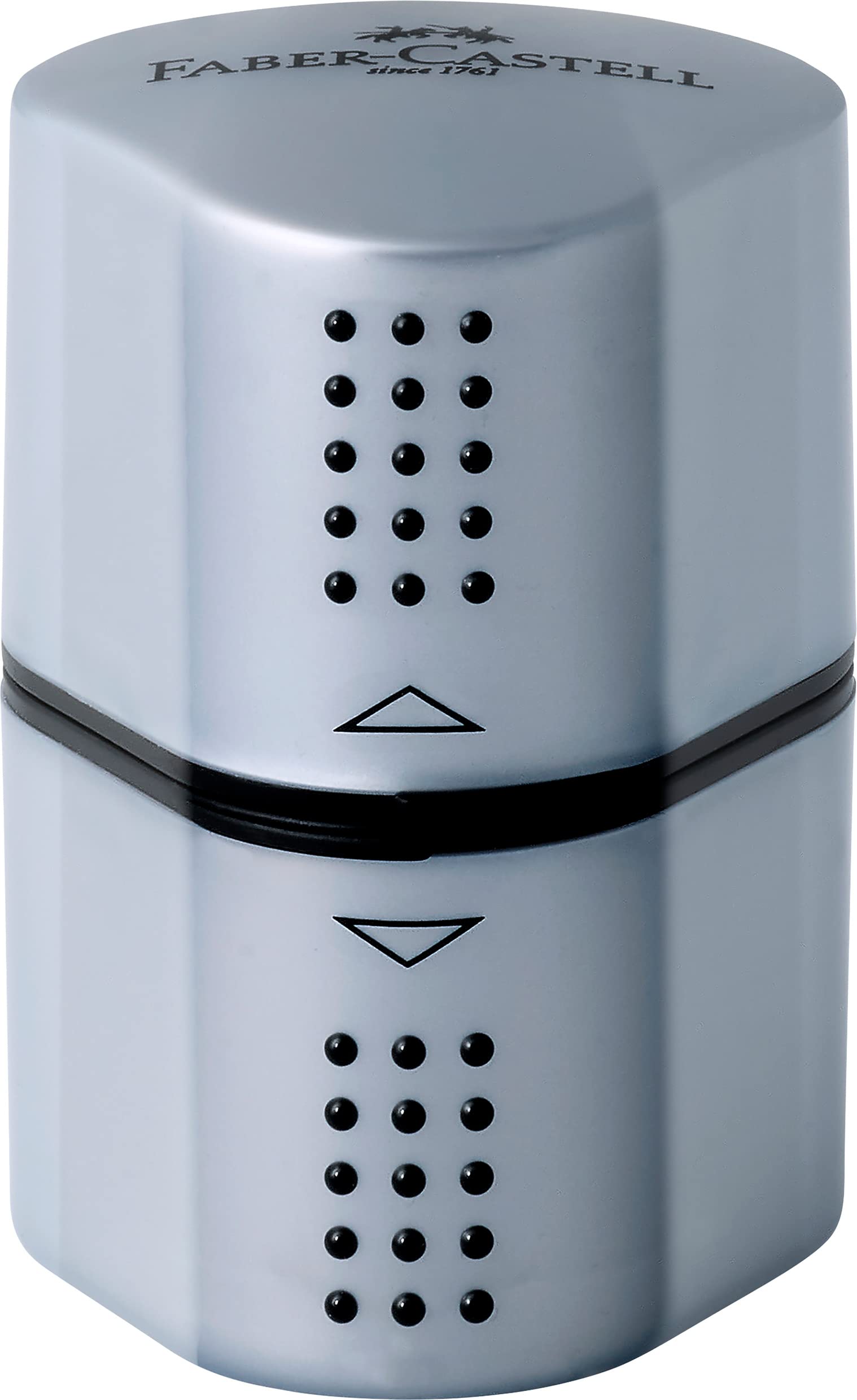 Faber-Castell Grip Trio Pencil Sharpener - Grey, 3-in-1 Artist Pencil Sharpener, Manual Handheld Sharpener for Colored Pencil, Jumbo and Graphite Pencils
