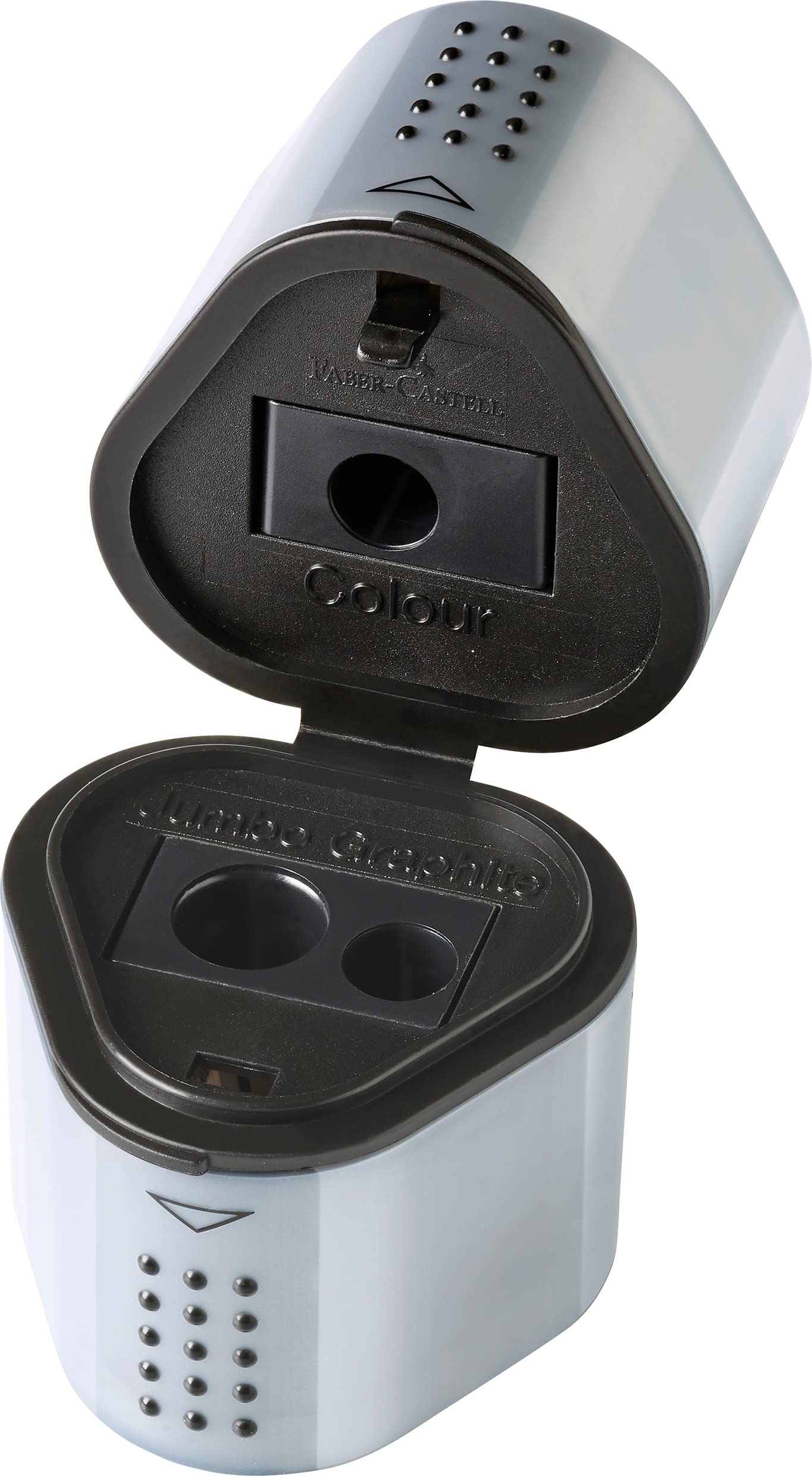 Faber-Castell Grip Trio Pencil Sharpener - Grey, 3-in-1 Artist Pencil Sharpener, Manual Handheld Sharpener for Colored Pencil, Jumbo and Graphite Pencils