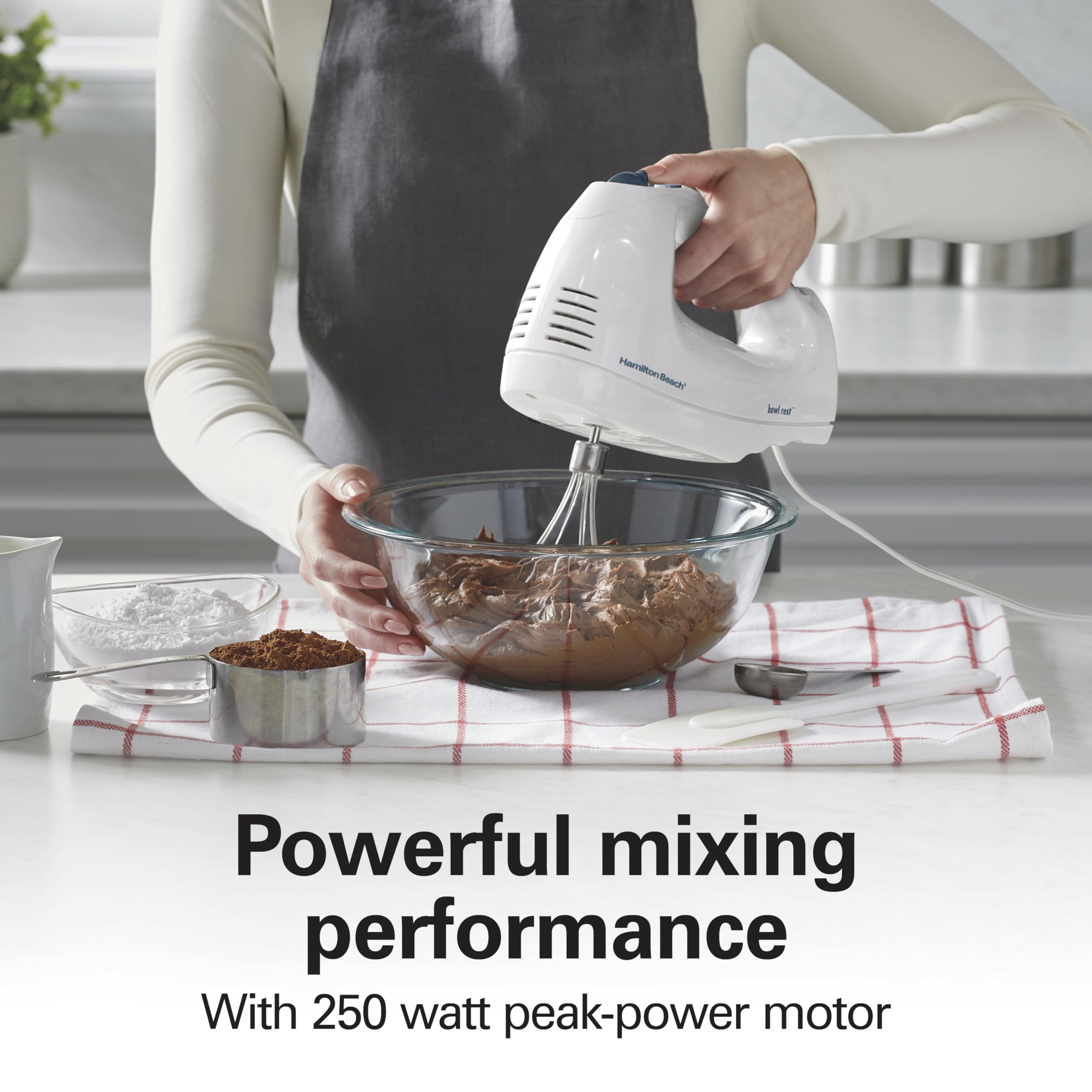 Hamilton Beach 6-Speed Electric Hand Mixer with Whisk, Traditional Beaters, Snap-On Storage Case, White
