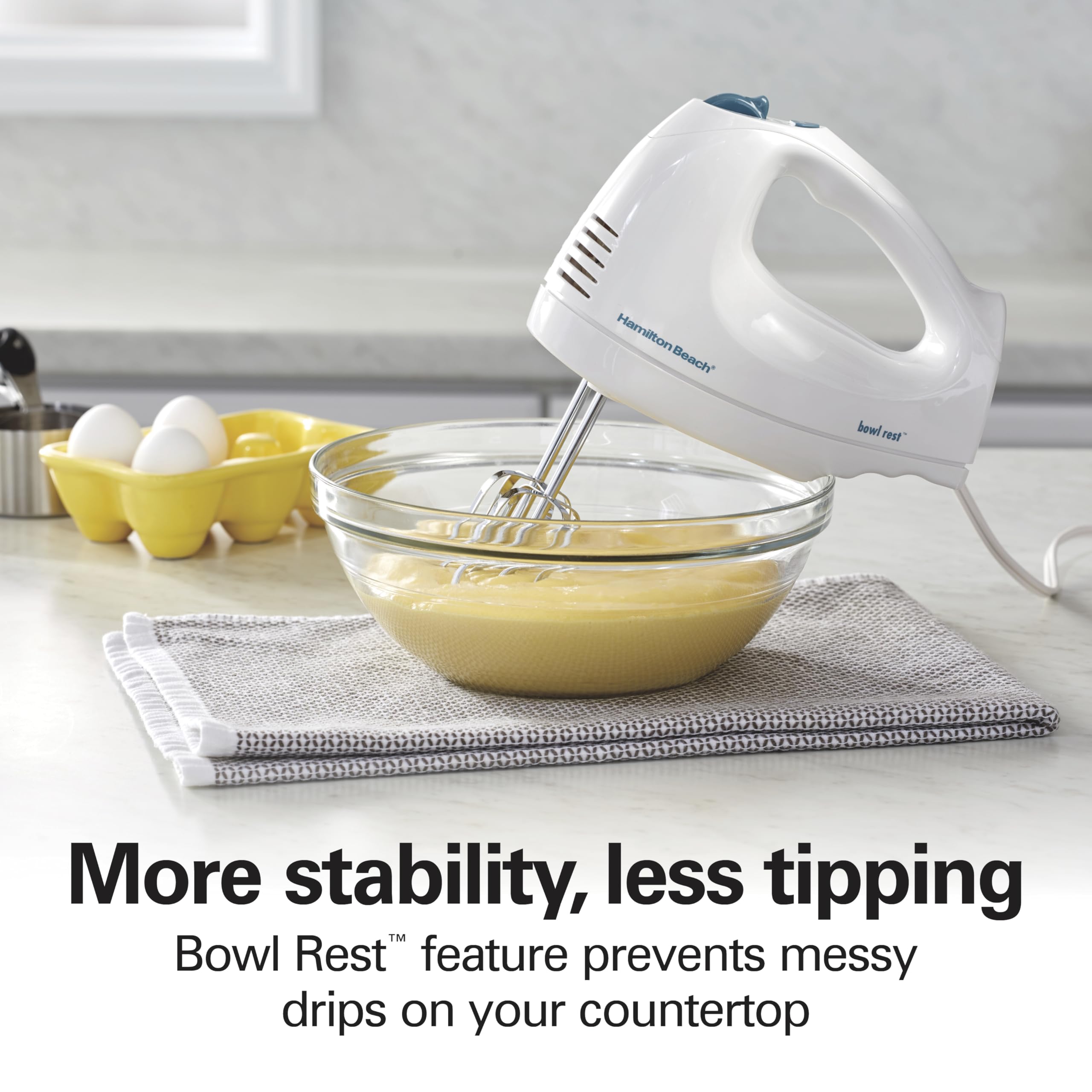 Hamilton Beach 6-Speed Electric Hand Mixer with Whisk, Traditional Beaters, Snap-On Storage Case, White