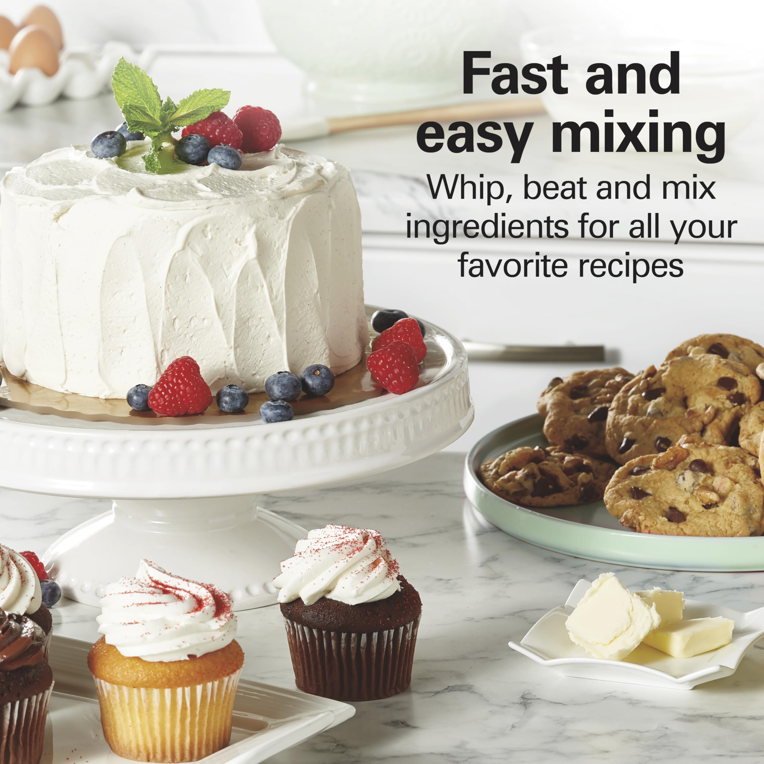 Hamilton Beach 6-Speed Electric Hand Mixer with Whisk, Traditional Beaters, Snap-On Storage Case, White