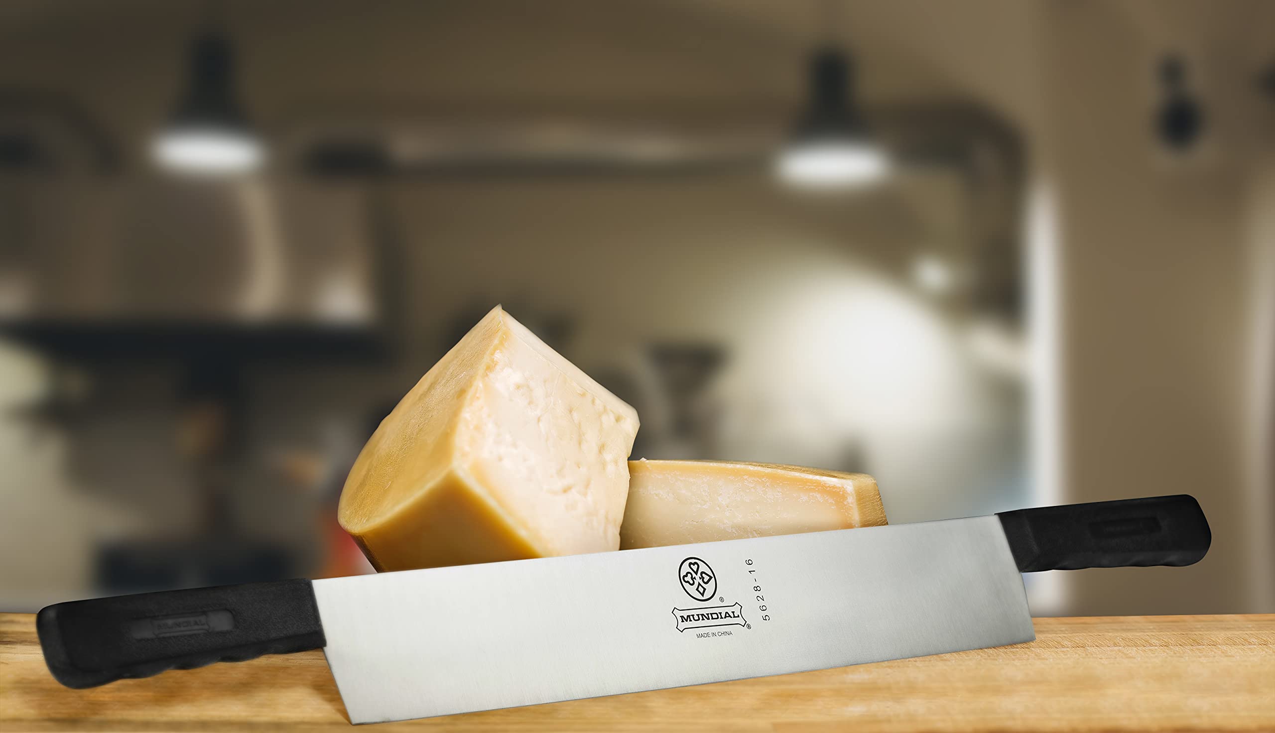 Mundial 16-inch High Carbon Stainless Steel Blade Cheese Slicer with 2 Black Handles (24-inch total)