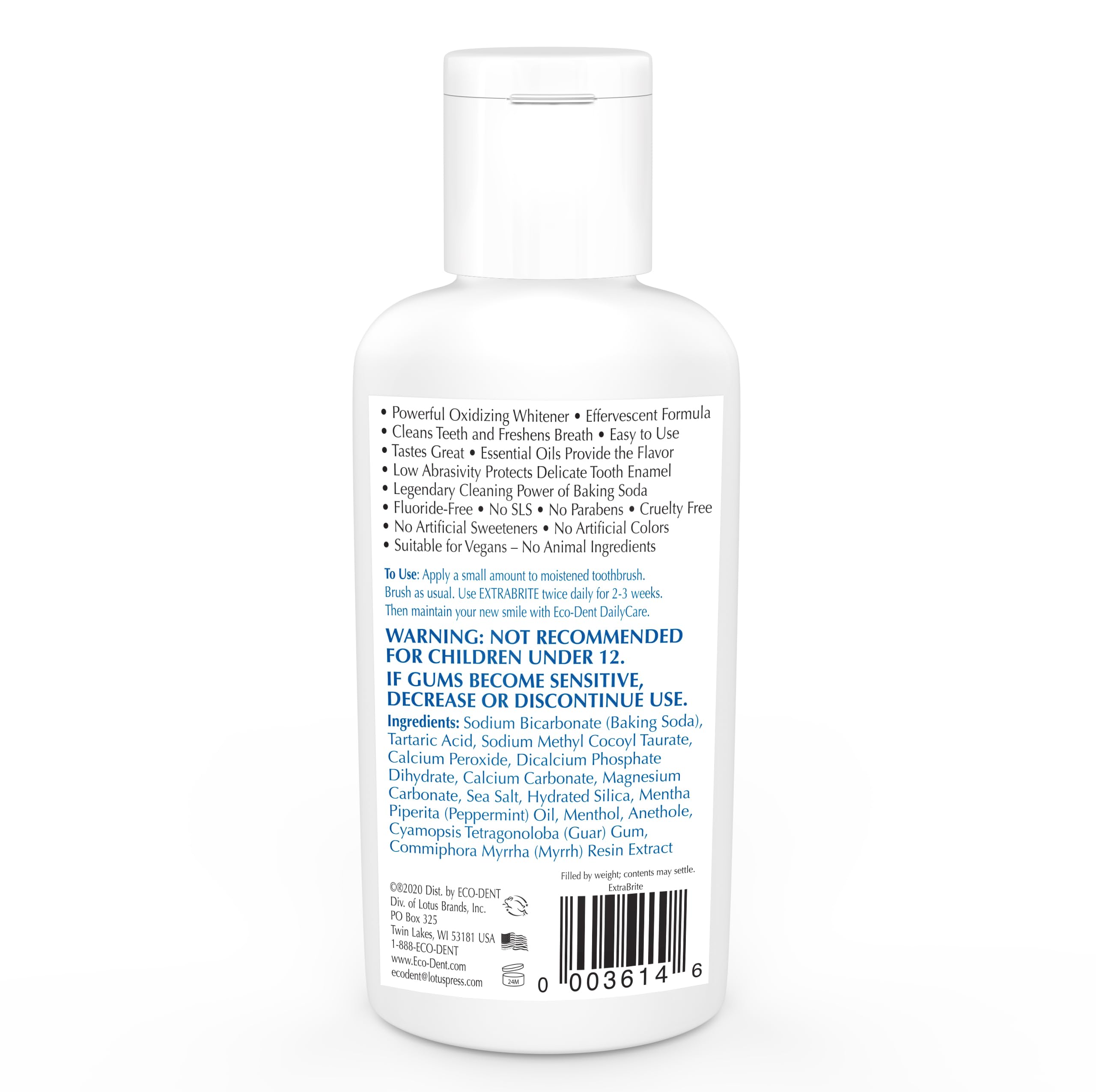 Eco-Dent ExtraBrite Vegan Tooth Powder, Low Abrasion Tooth Whitener, Fluoride Free, Teeth Whitening Powder Toothpaste with Baking Soda, Up to 200 Brushings, Dazzling Mint, 2 Oz