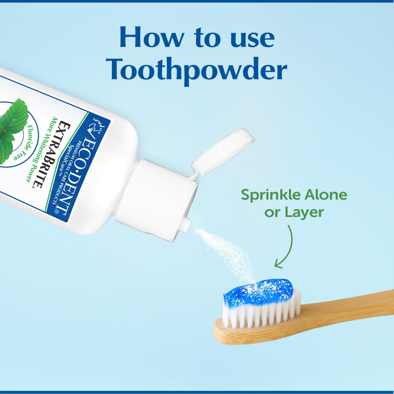 Eco-Dent ExtraBrite Vegan Tooth Powder, Low Abrasion Tooth Whitener, Fluoride Free, Teeth Whitening Powder Toothpaste with Baking Soda, Up to 200 Brushings, Dazzling Mint, 2 Oz