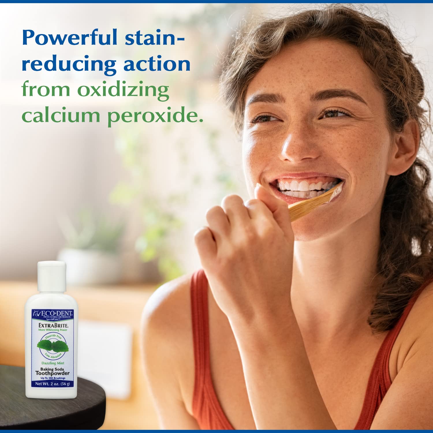 Eco-Dent ExtraBrite Vegan Tooth Powder, Low Abrasion Tooth Whitener, Fluoride Free, Teeth Whitening Powder Toothpaste with Baking Soda, Up to 200 Brushings, Dazzling Mint, 2 Oz