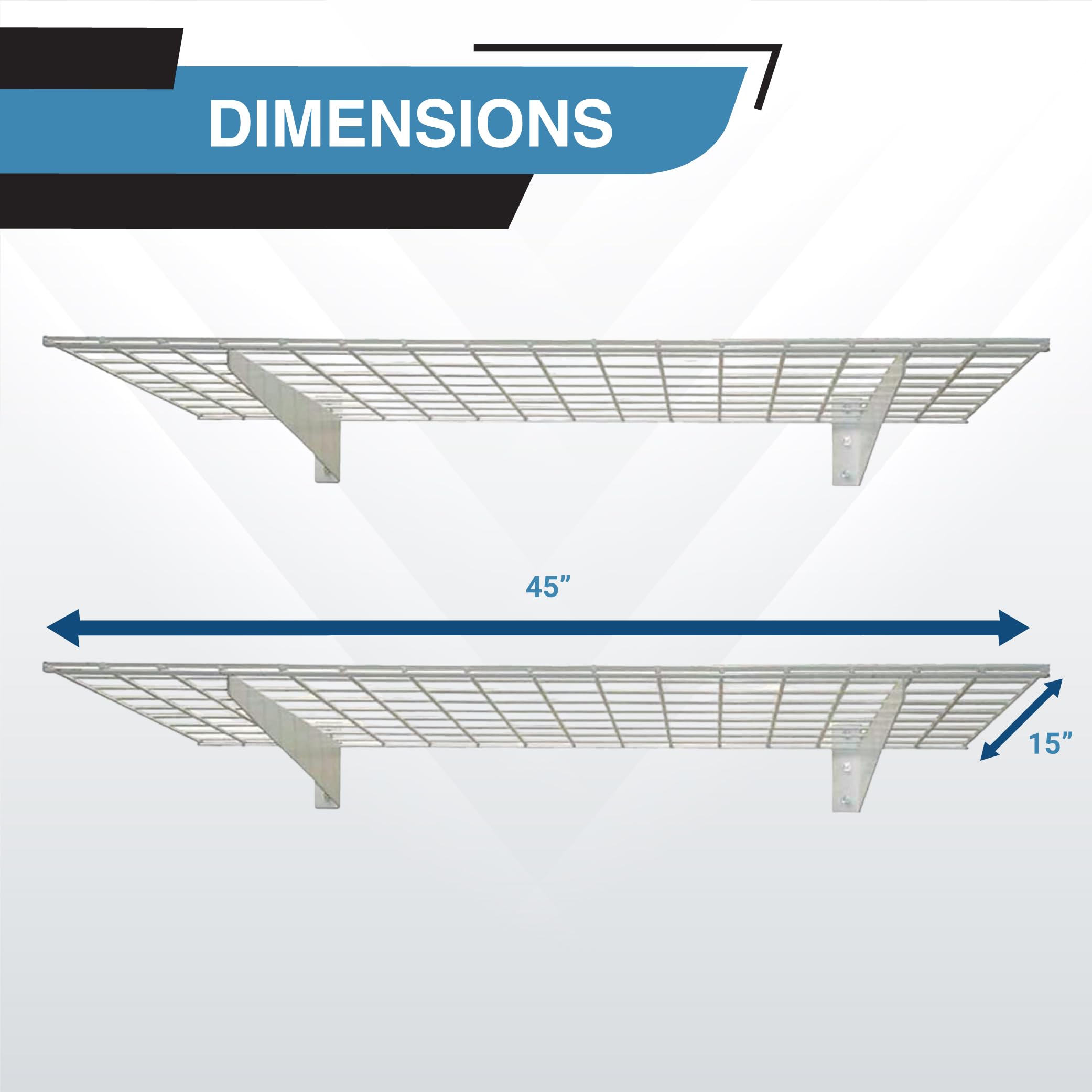 HyLoft 00967 45-Inch by 15-Inch Steel Wall Shelf for Garage Storage, Low-Profile Brackets, Off White, 2-Pack