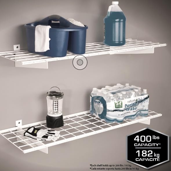 HyLoft 00967 45-Inch by 15-Inch Steel Wall Shelf for Garage Storage, Low-Profile Brackets, Off White, 2-Pack