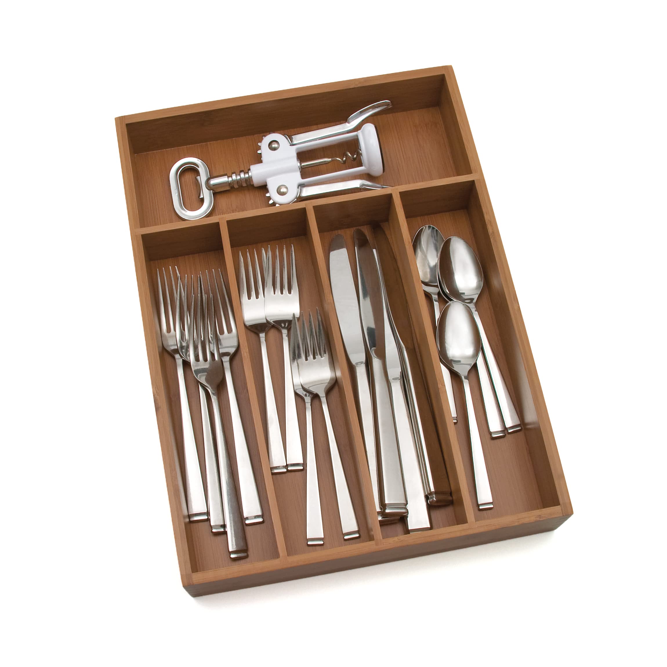 Lipper International 8876 Bamboo Wood Flatware Organizer with 5 Compartments, 10.375 x 14.25 x 2