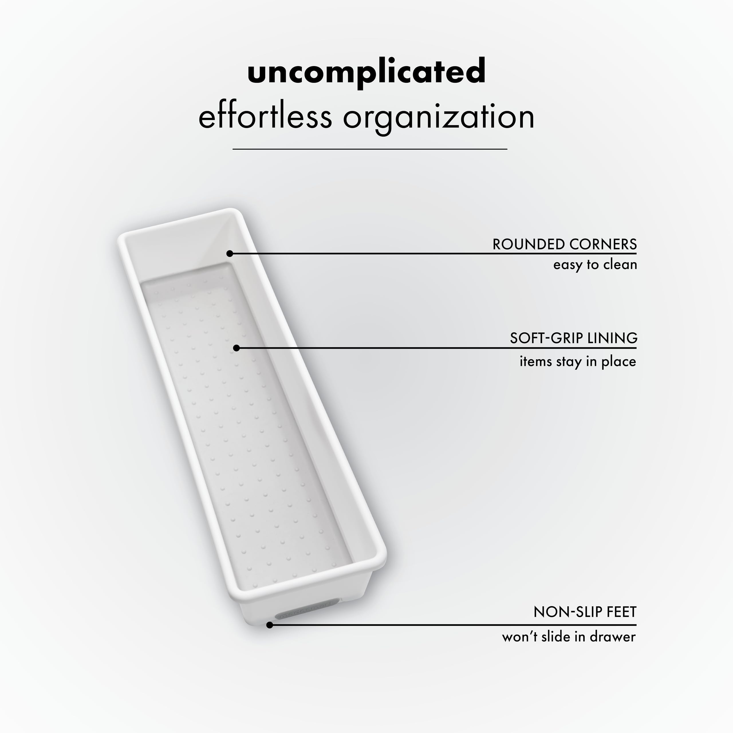 Madesmart Plastic Multipurpose Storage Organizer Bin for Drawers, Low-Profile Storage Bin Drawer Organizer, White