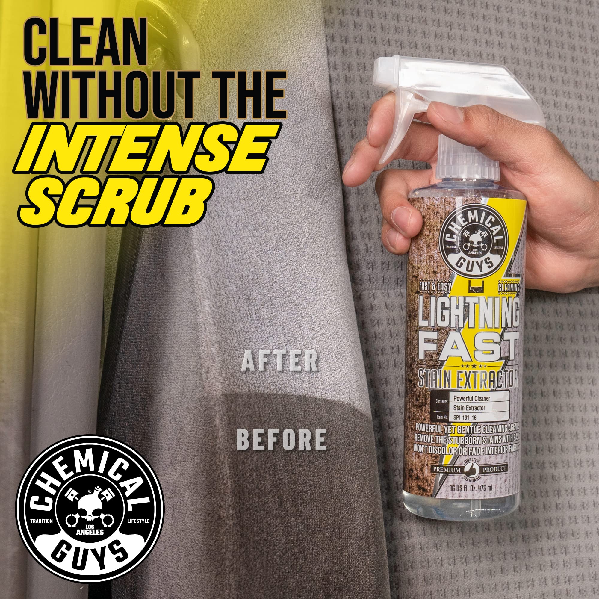 Chemical Guys SPI_191_16 Lightning Fast Carpet and Upholstery Stain Extractor, (For Cars, Trucks, SUVs, RVs, Home, Interior, Pets & More) 16 fl oz