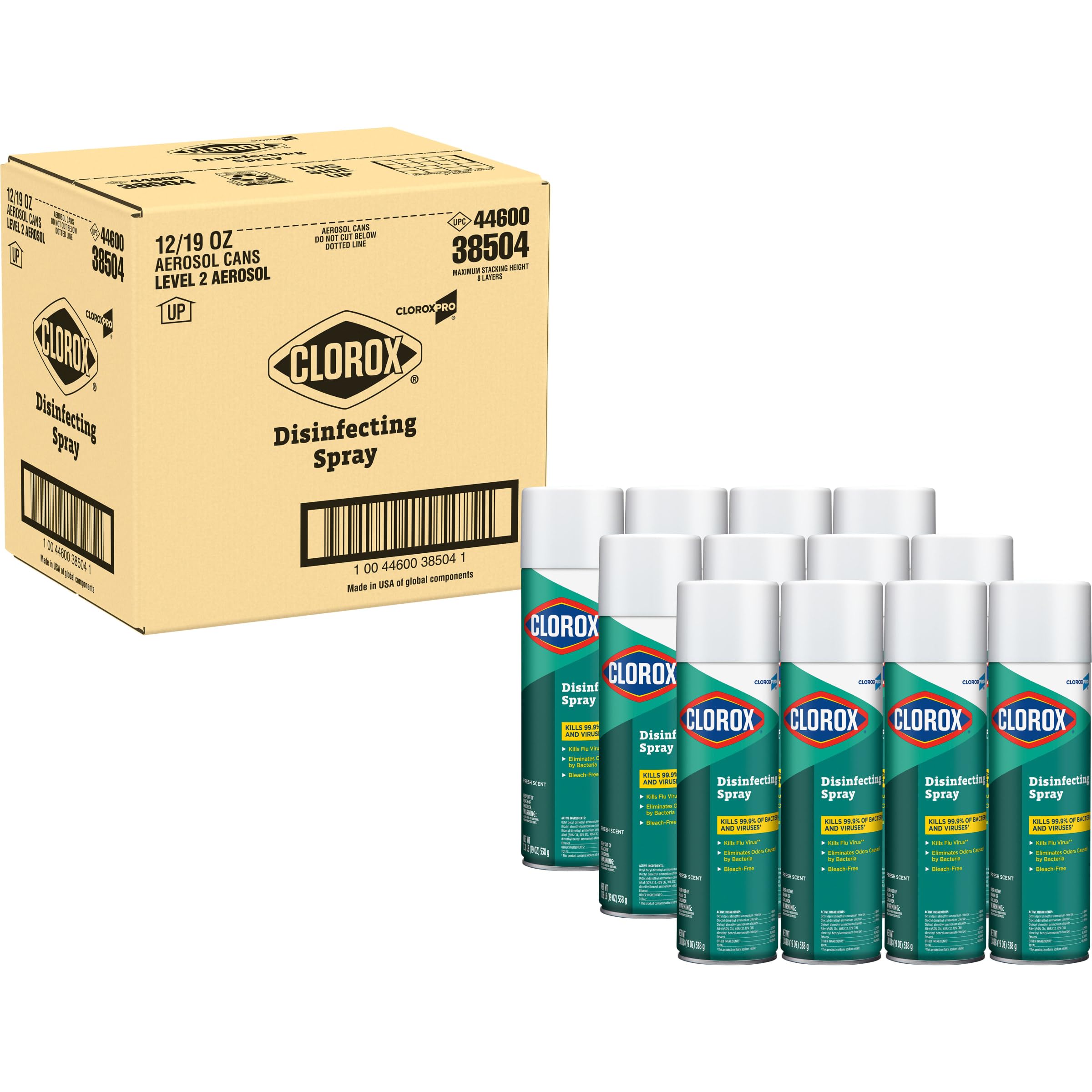 Clorox Disinfecting Spray, Fresh Scent, Industrial Cleaning and Disinfectant Spray, 19-Ounce Bottles, (Pack of 12) - 38504