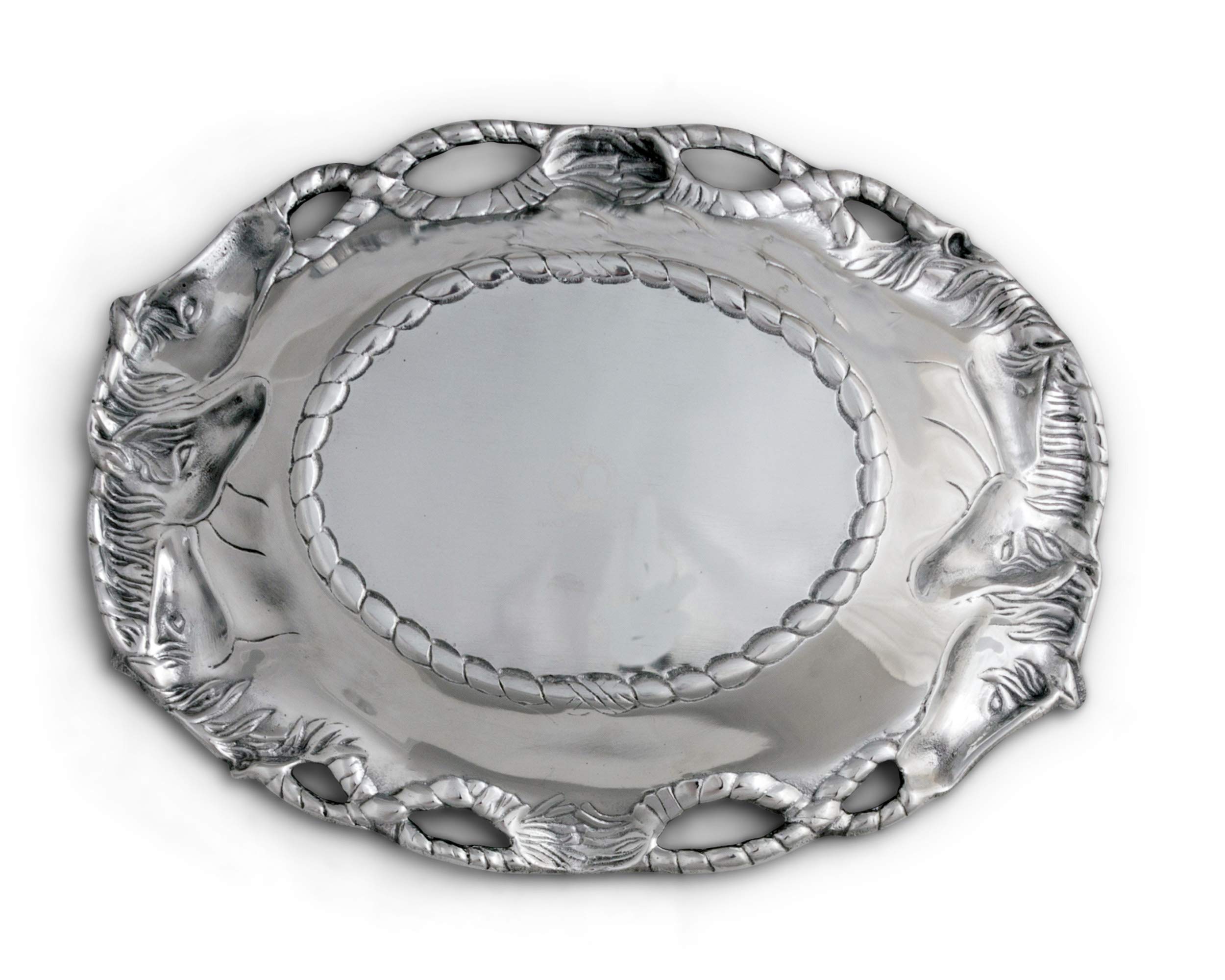Arthur Court Designs Metal Aluminum Equestrian Horse Oval Serving Tray / Platter 14 inch x 10 inch