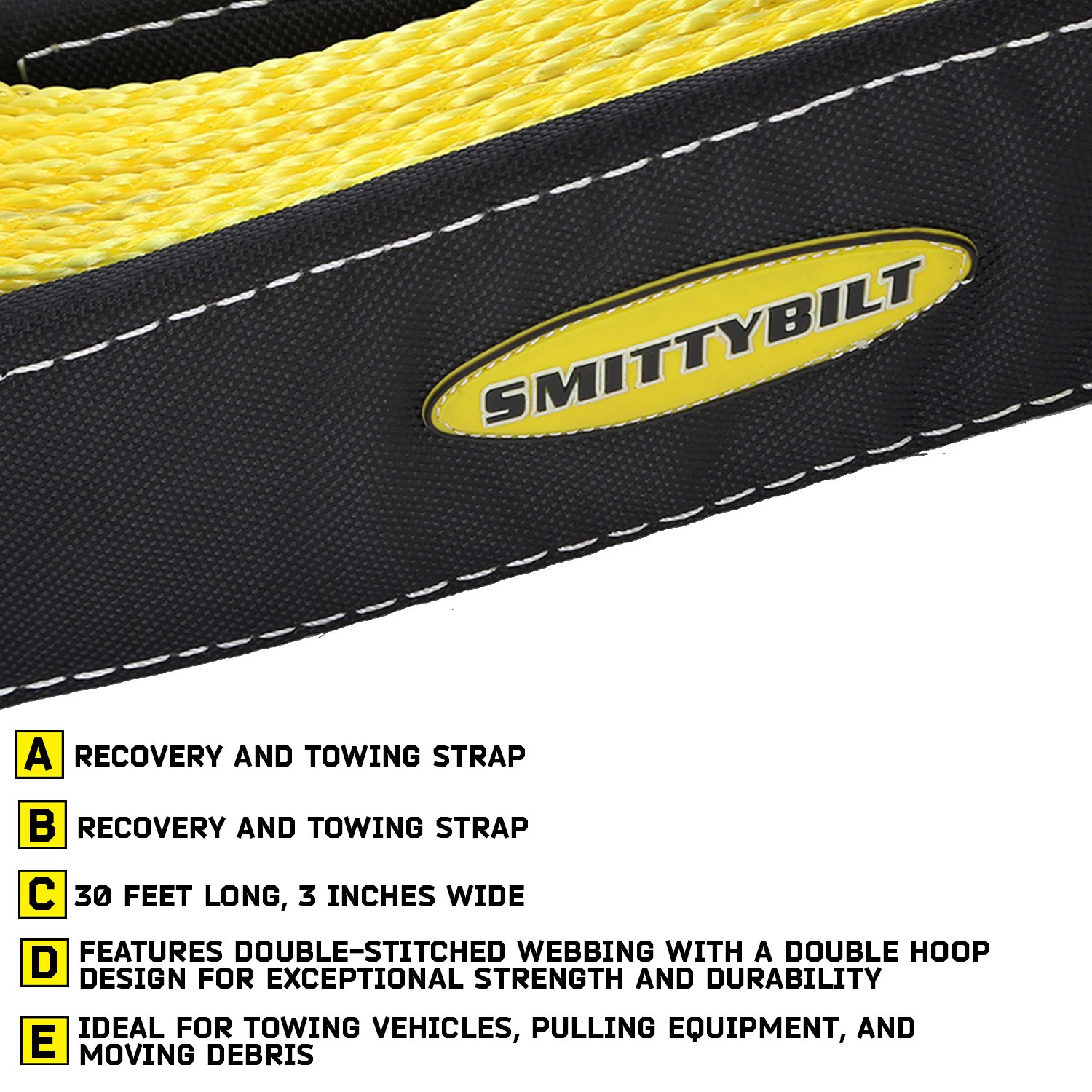 Smittybilt 3-inch x 30-feet Tow Strap (Yellow) - CC330