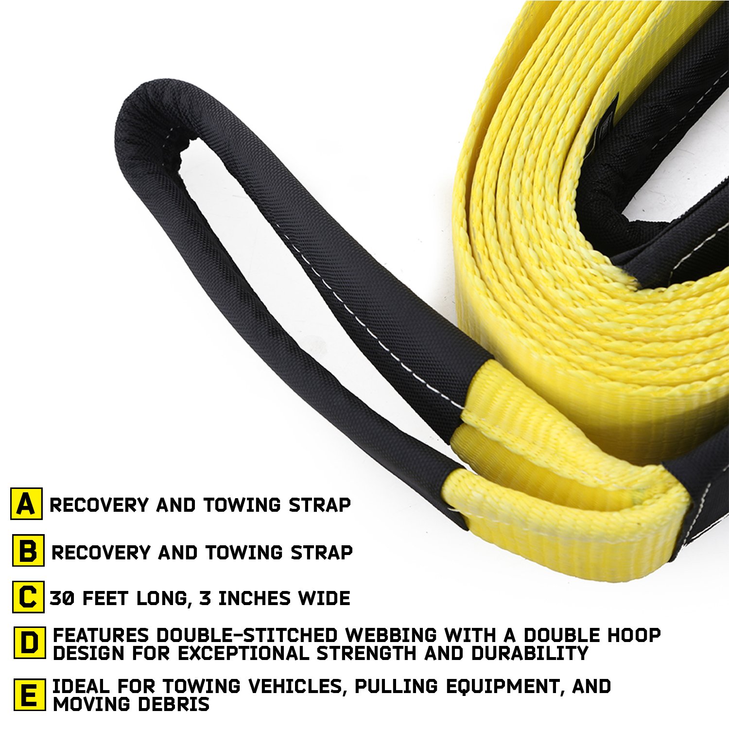 Smittybilt 3-inch x 30-feet Tow Strap (Yellow) - CC330