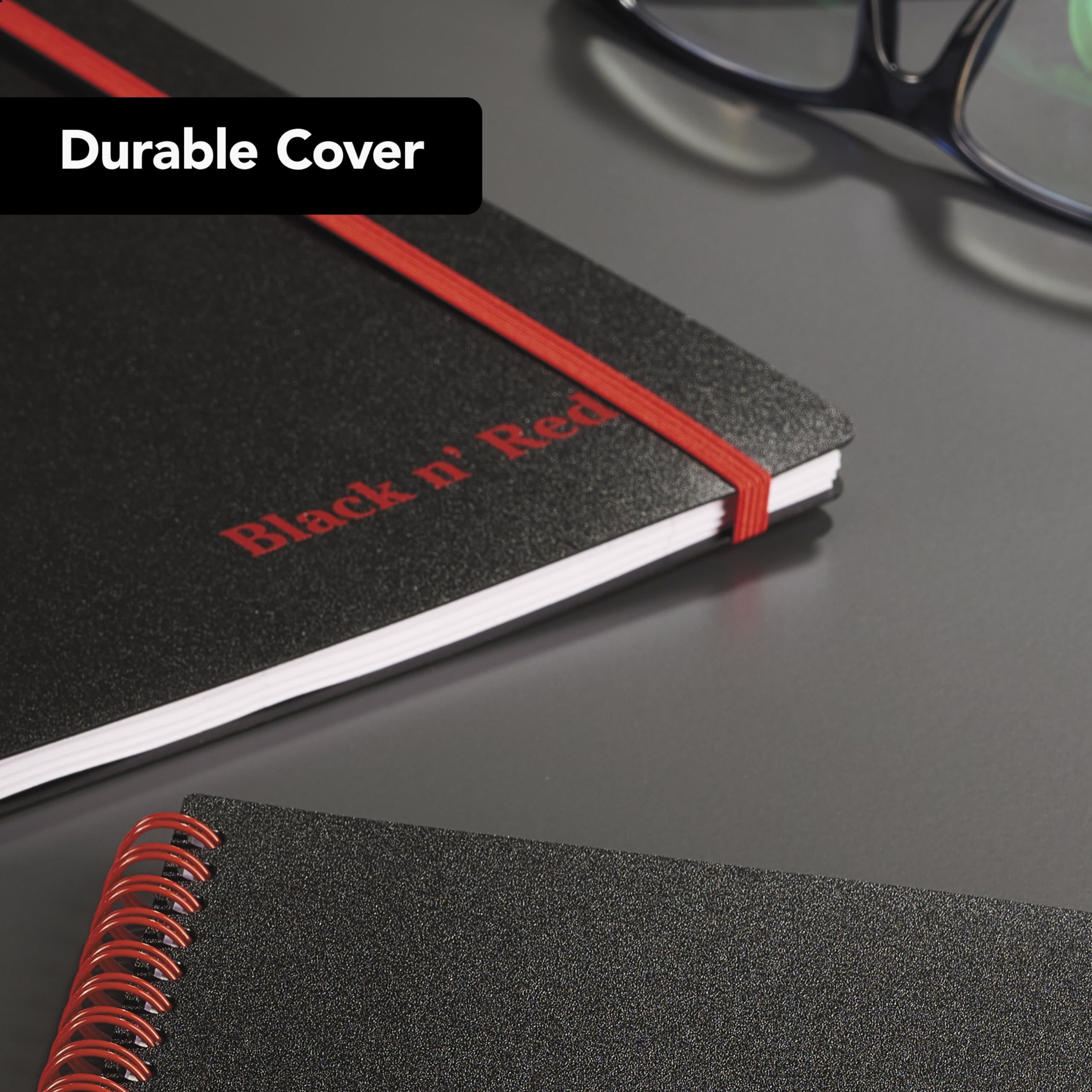 Black n' Red Notebook, Durable Poly Cover, Premium Optik Paper, Scribzee App Compatible, Environmentally Friendly, Spiral Binding, 11" x 8-1/2", 70 Double-Sided Ruled Sheets, Secure Bungee Closure, 1 Count (K66652)