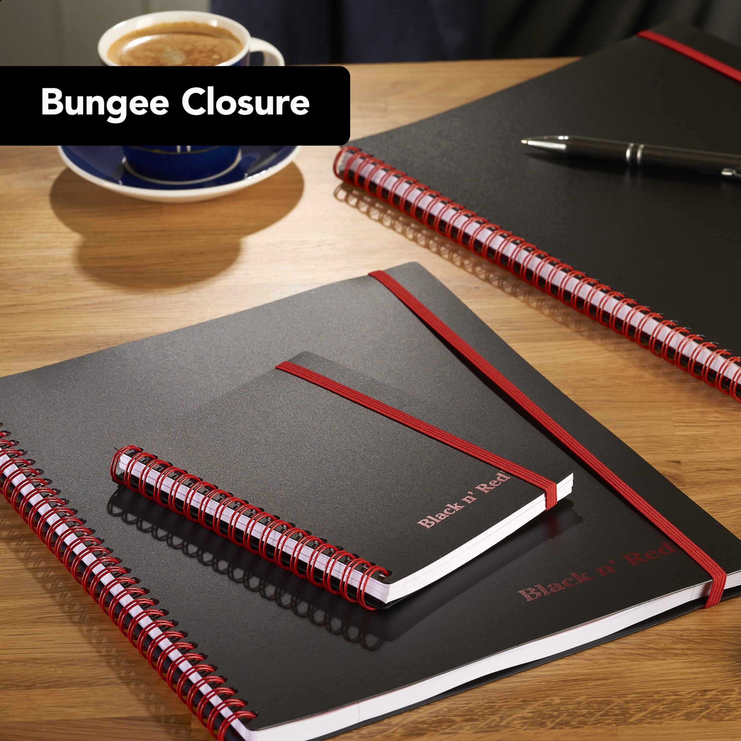 Black n' Red Notebook, Durable Poly Cover, Premium Optik Paper, Scribzee App Compatible, Environmentally Friendly, Spiral Binding, 11" x 8-1/2", 70 Double-Sided Ruled Sheets, Secure Bungee Closure, 1 Count (K66652)