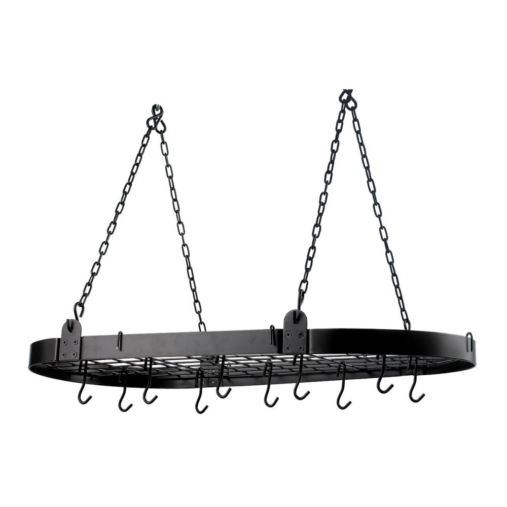 Old Dutch Medium Gauge Oval Hanging Pot Rack with Grid & 12 Hooks, Graphite 36" x 18"