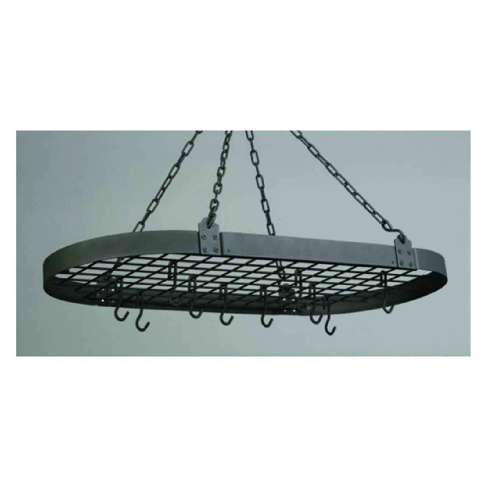 Old Dutch Medium Gauge Oval Hanging Pot Rack with Grid & 12 Hooks, Graphite 36" x 18"