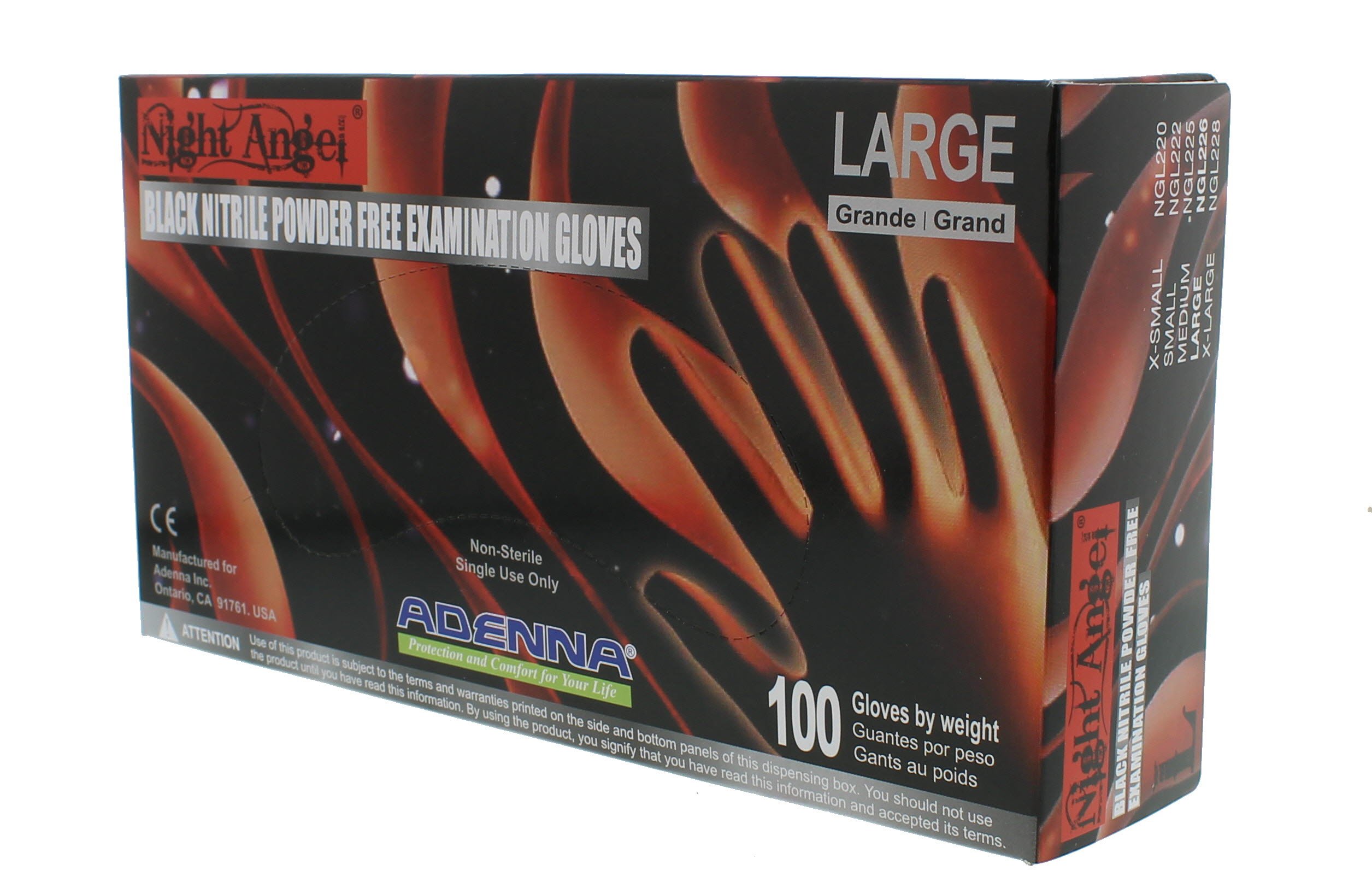 Adenna Night Angel 4 mil Nitrile Powder Free Exam Gloves (Black, Large) Box of 100