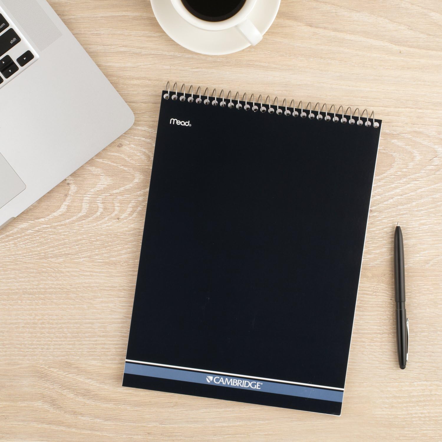 Mead Cambridge , Top Wirebound Spiral Notebook, College Ruled Memo NotePad, Stiff Back, Durable Cover Business Journal, 8-1/2" x 11", 70 Double-Sided Sheets, Navy (59882), White