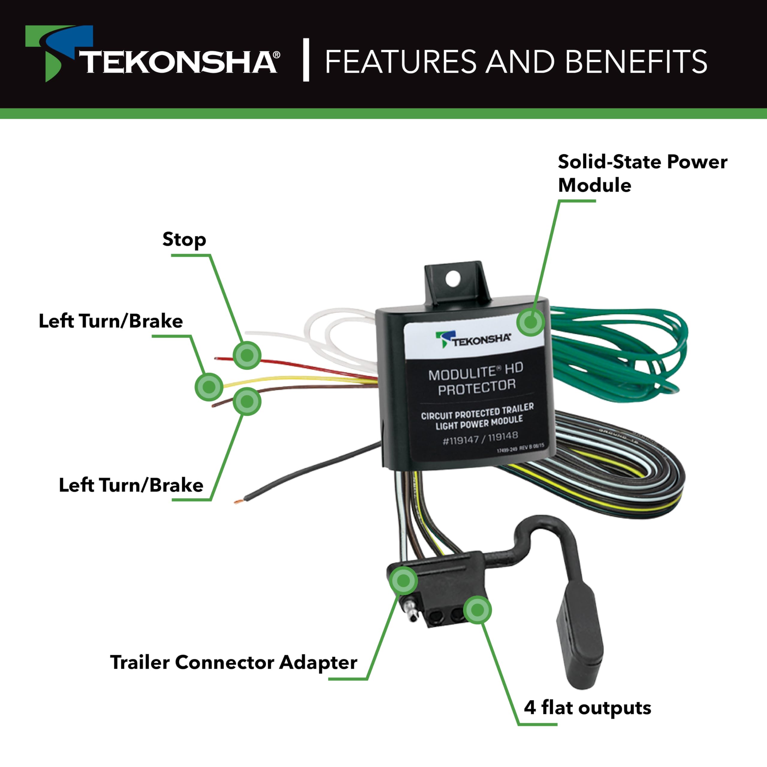Tekonsha 119191 ModuLite HD Plus Protector with Integrated Circuit and Overload Protection Trailer Light Power Module Kit
