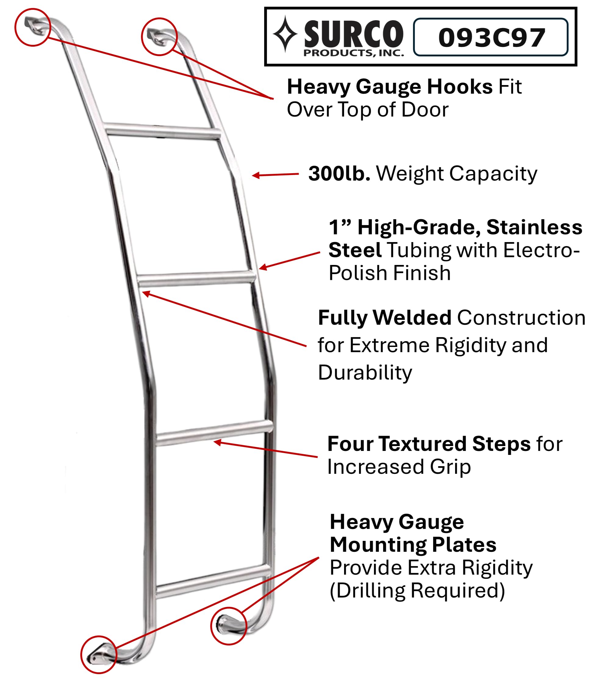 Surco 093C97 Stainless Steel Van Ladder for Chevy