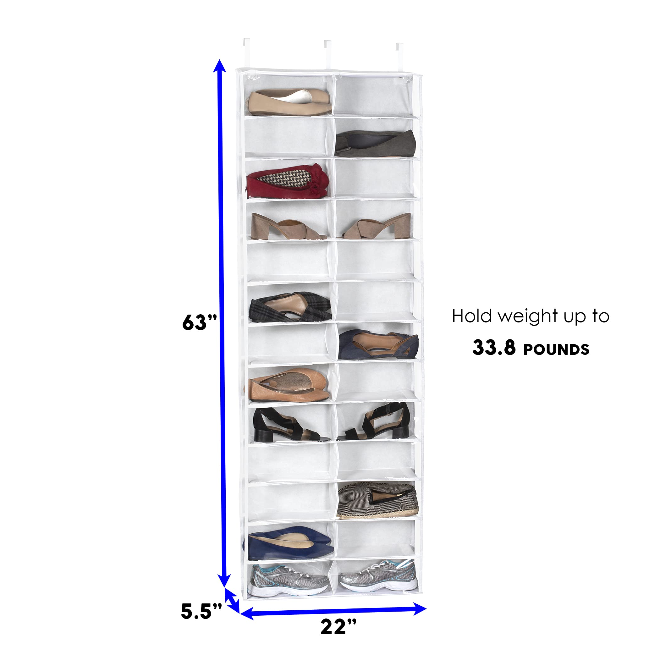 Richards Homewares Over The Door Shoe Organizer, 26-Pocket, Clear Vinyl