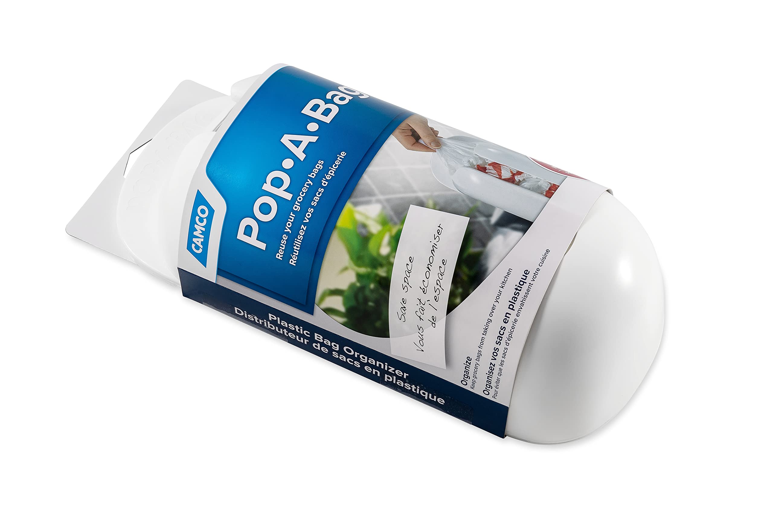 Camco Pop-A-Bag | Features a Compact Design that Conveniently Stores and Dispenses Reusable Plastic Grocery Bags inside RVs, Campers, Boats, Home, and Office | Polymer, White (57061)