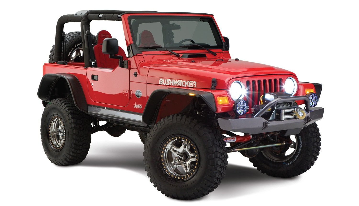 Bushwacker Jeep Flat Style Front & Rear Fender Flares | 4-Piece Set, Black, Textured Finish | 10920-07 | Fits 1997-2006 Jeep Wrangler TJ