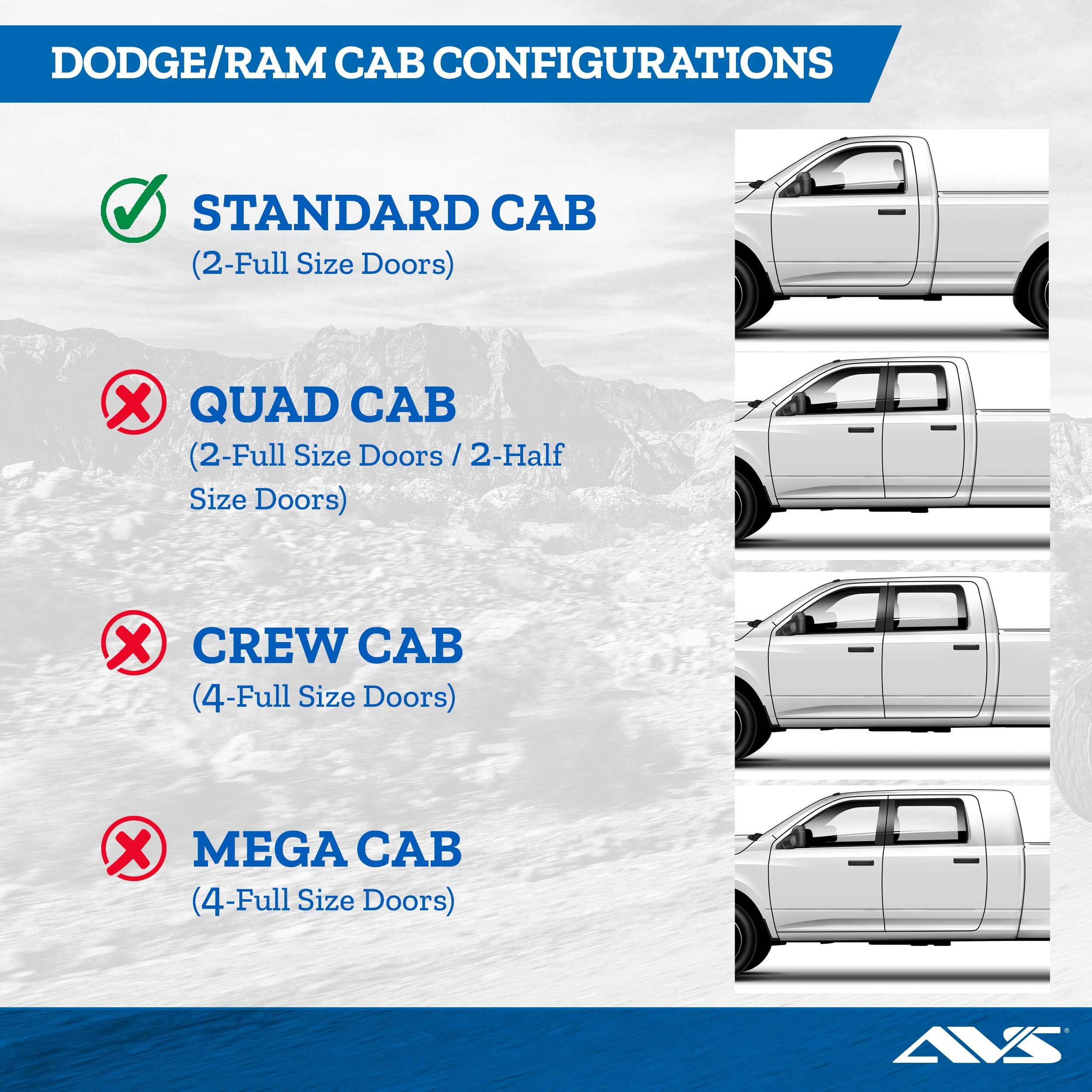Auto Ventshade [AVS] Ventvisor / Rain Guards | Outside Mount, Smoke Color, 2 pc | 92607 | Fits 2002 - 2008 Dodge RAM 1500 Standard Cab, 2003 - 2009 Dodge RAM 2500/3500 Standard Cab