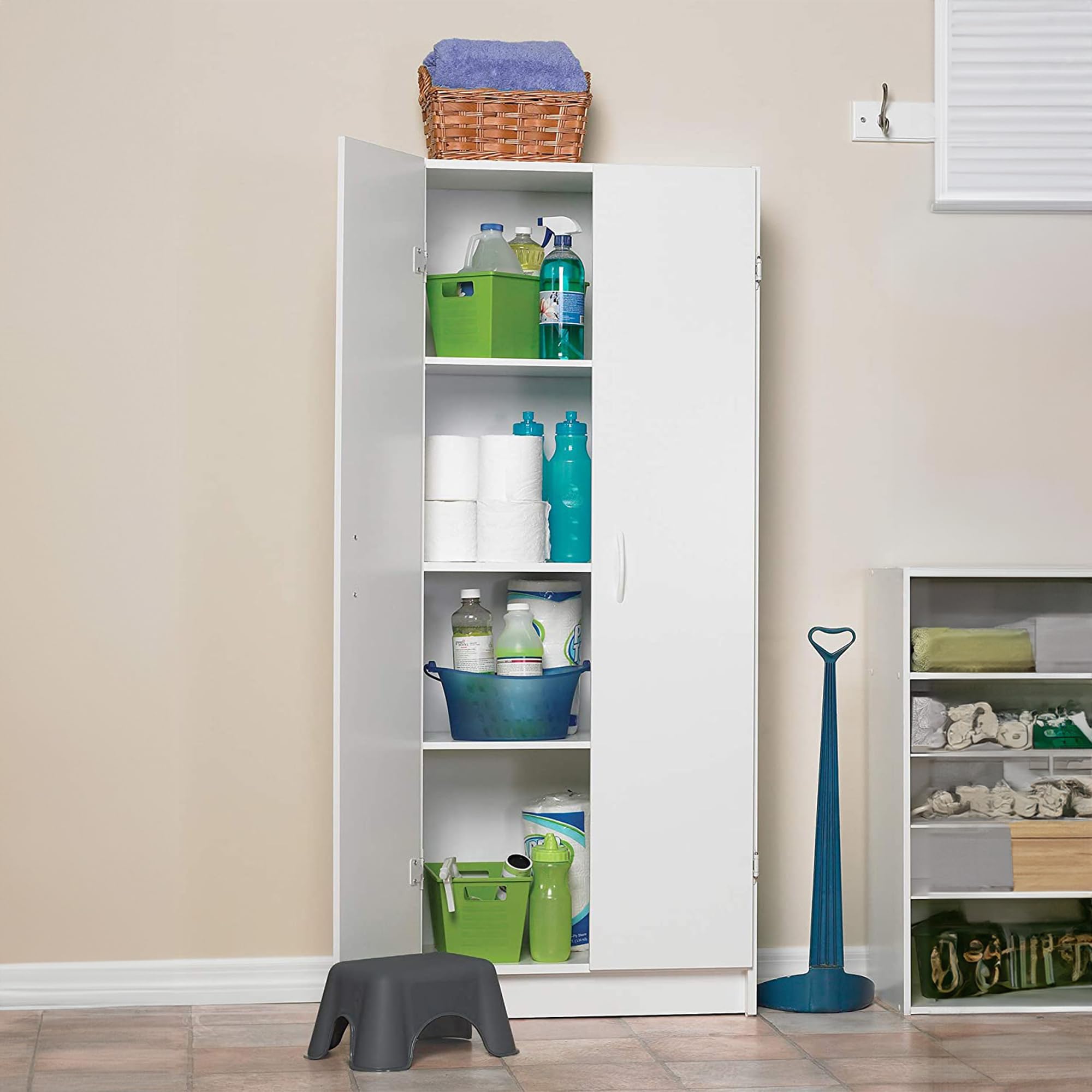 ClosetMaid Pantry Cabinet Cupboard with 2 Doors, Adjustable Shelves, Standing, Storage for Kitchen, Laundry or Utility Room, White