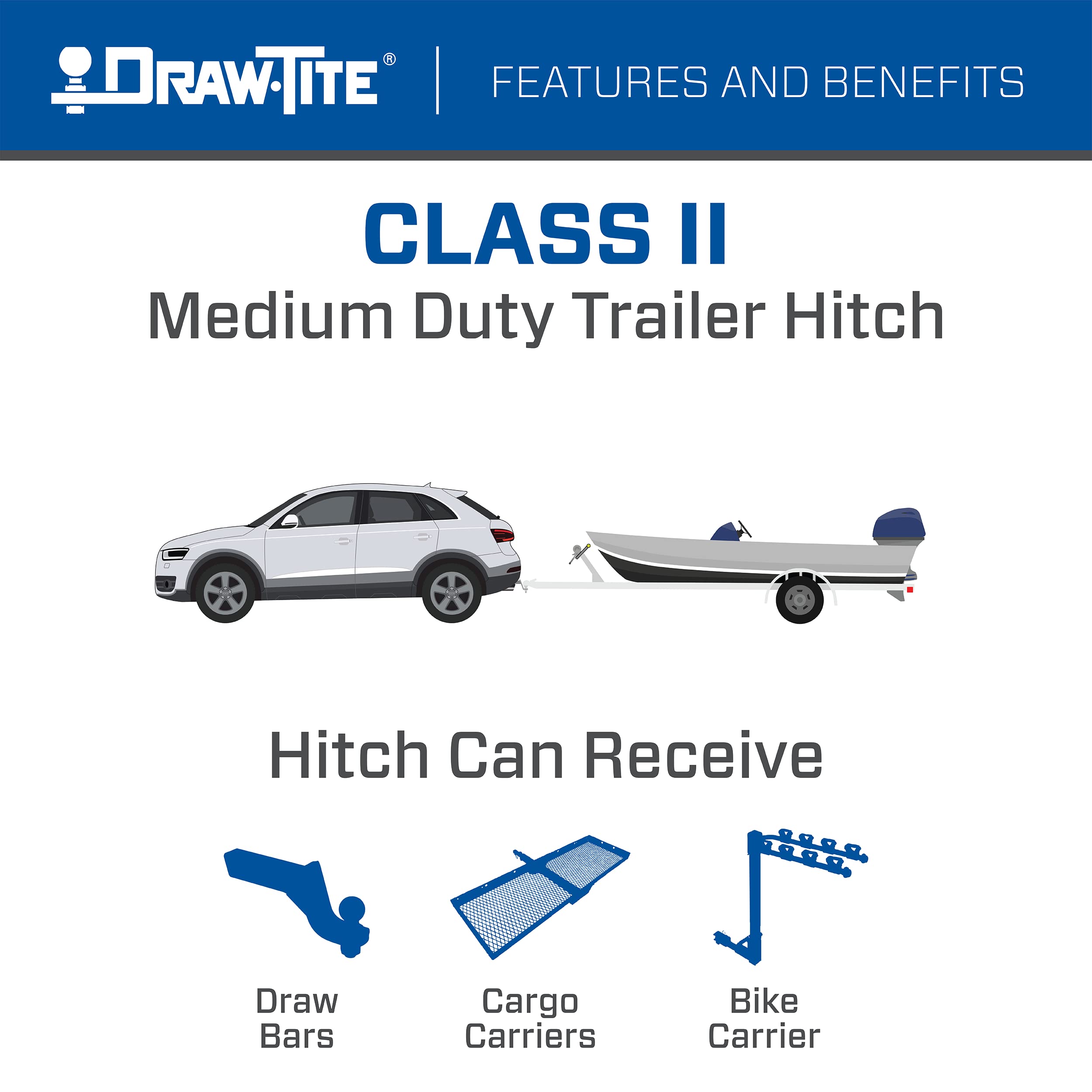Draw-Tite 36336 Class II Frame Hitch with 1-1/4" Square Receiver Tube Opening , Black